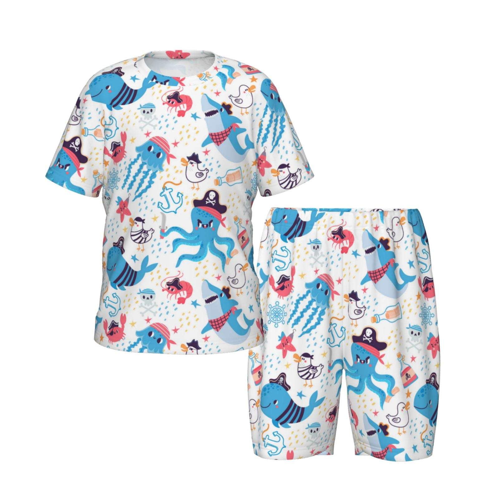 Pajamas Set For Boys and Girls, Cute Pirate Shark Whale Octopus 2 Piece ...