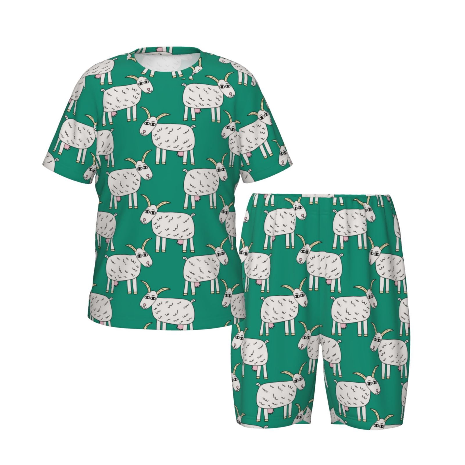 Pajamas Set For Boys and Girls, Cute cartoon doodle goat green 2 Piece ...