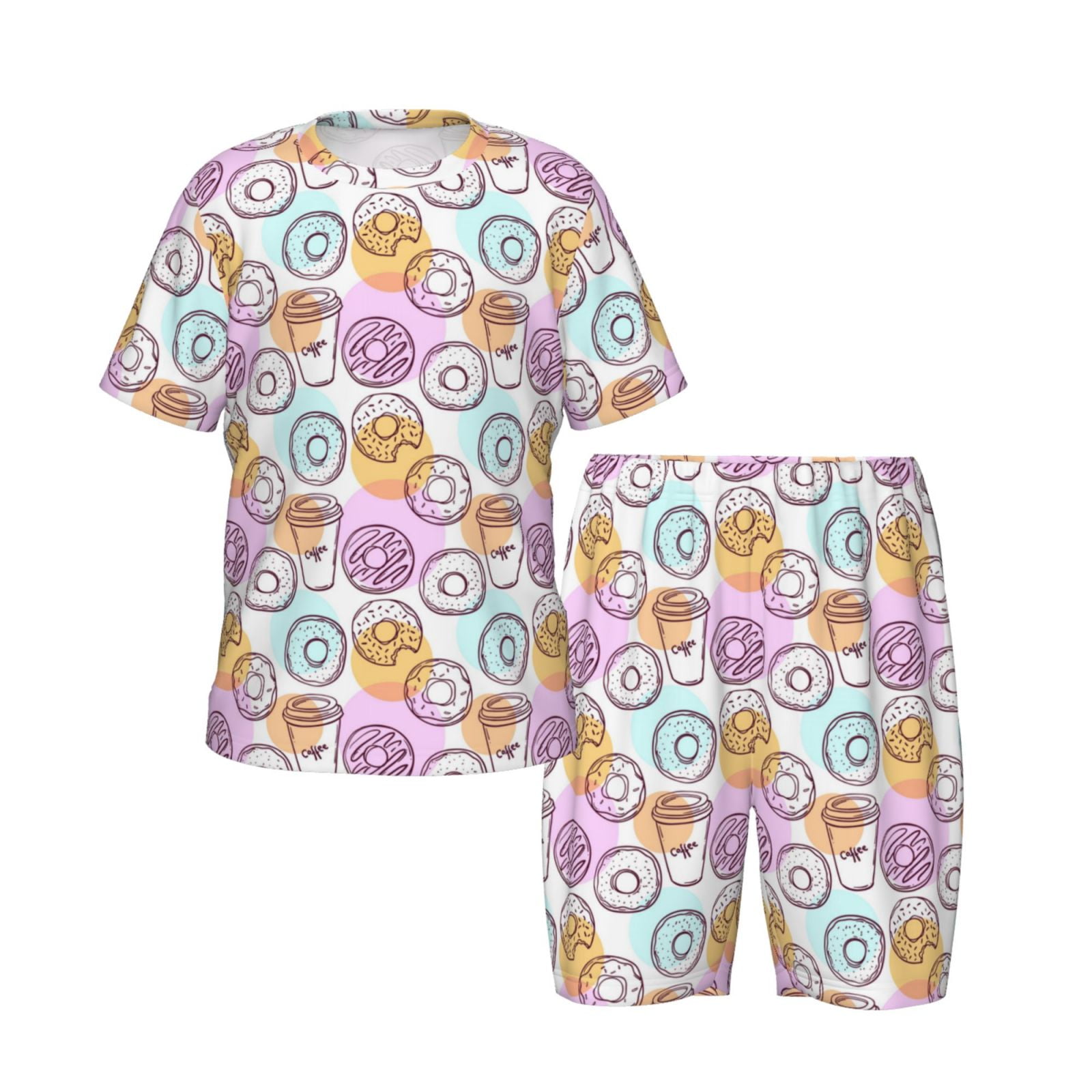 Pajamas Set For Boys and Girls, Donuts and Coffee 2 Piece Short Sleeve ...