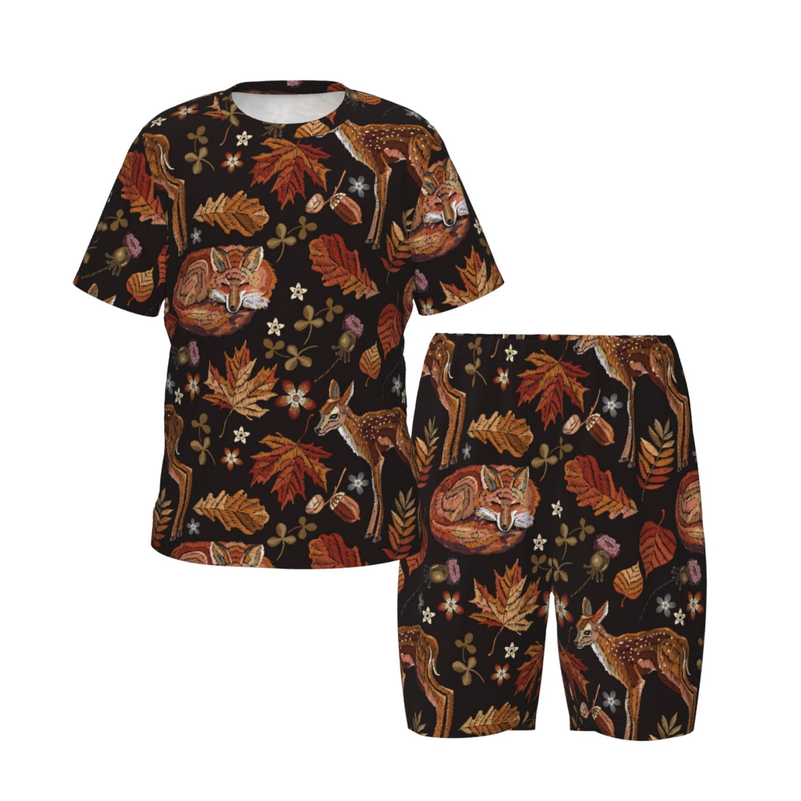 Pajamas Set For Boys and Girls, Embroidery Deer Fox Maple Leaf 2 Piece ...