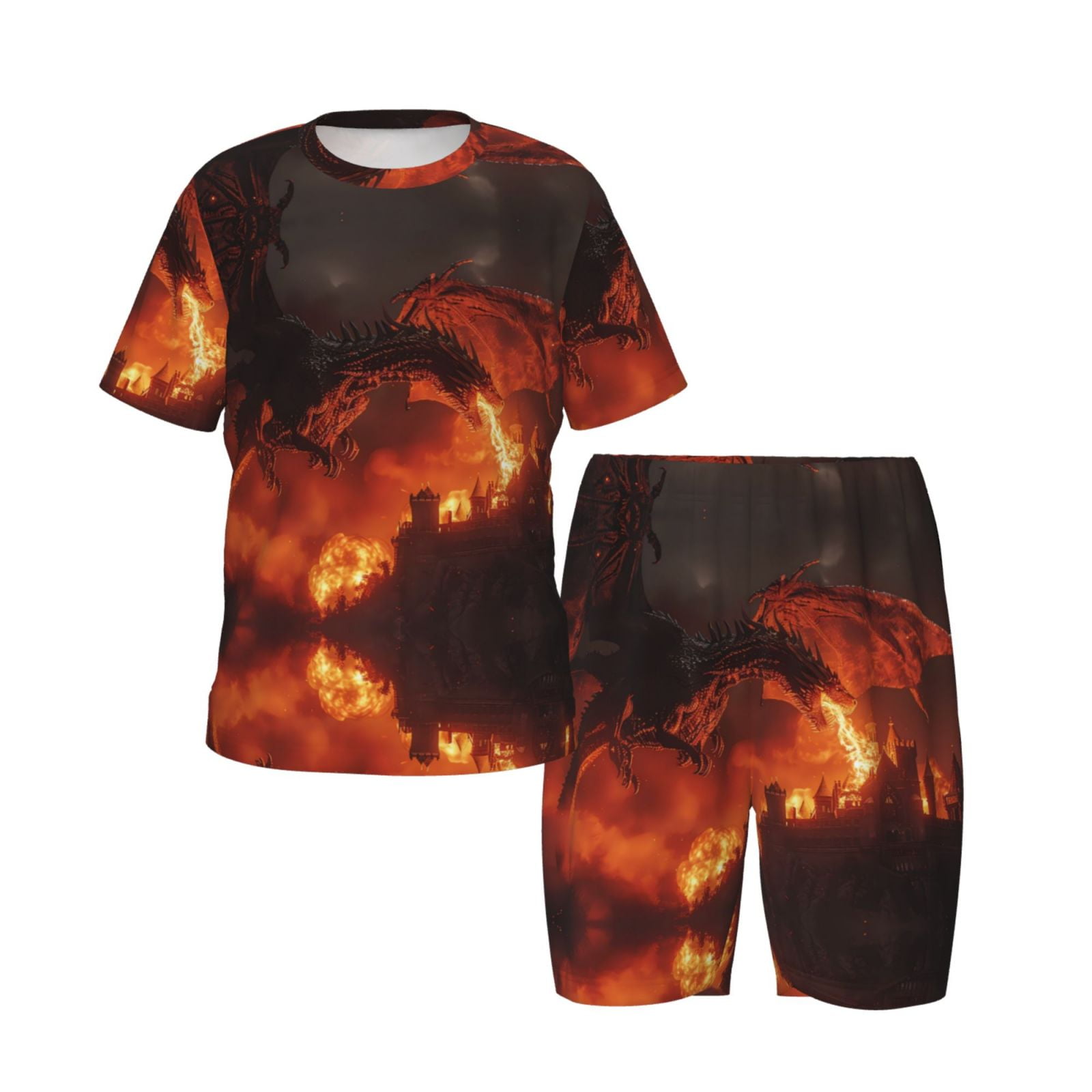 Pajamas Set For Boys and Girls, Fiery Dragons Castle Attack 2 Piece ...