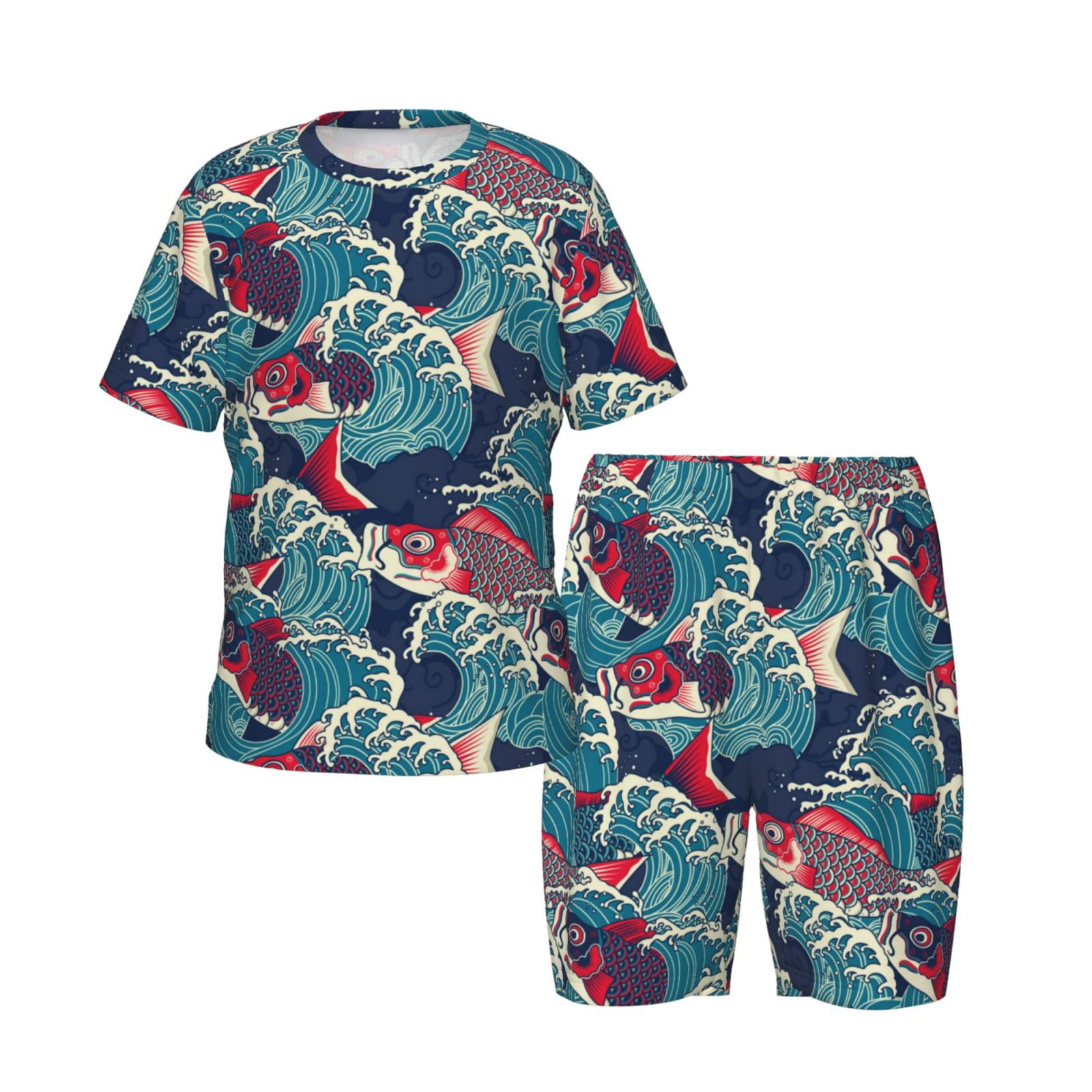 Pajamas Set For Boys and Girls, Fish In The Wave 2 Piece Short Sleeve ...