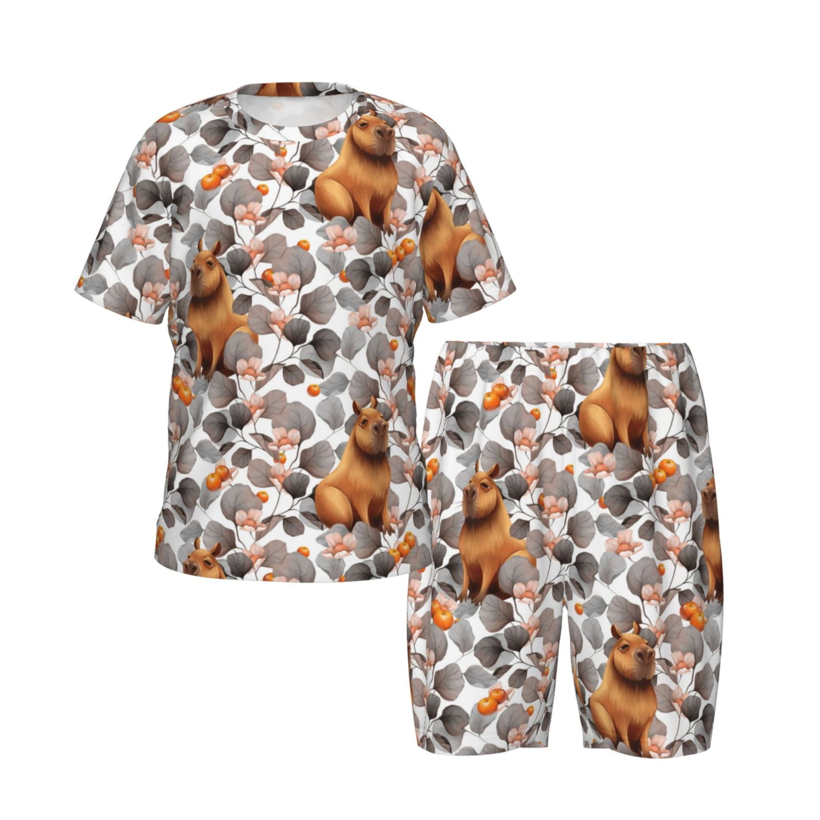 Pajamas Set For Boys and Girls, Flower Orange Capybara 2 Piece Short ...