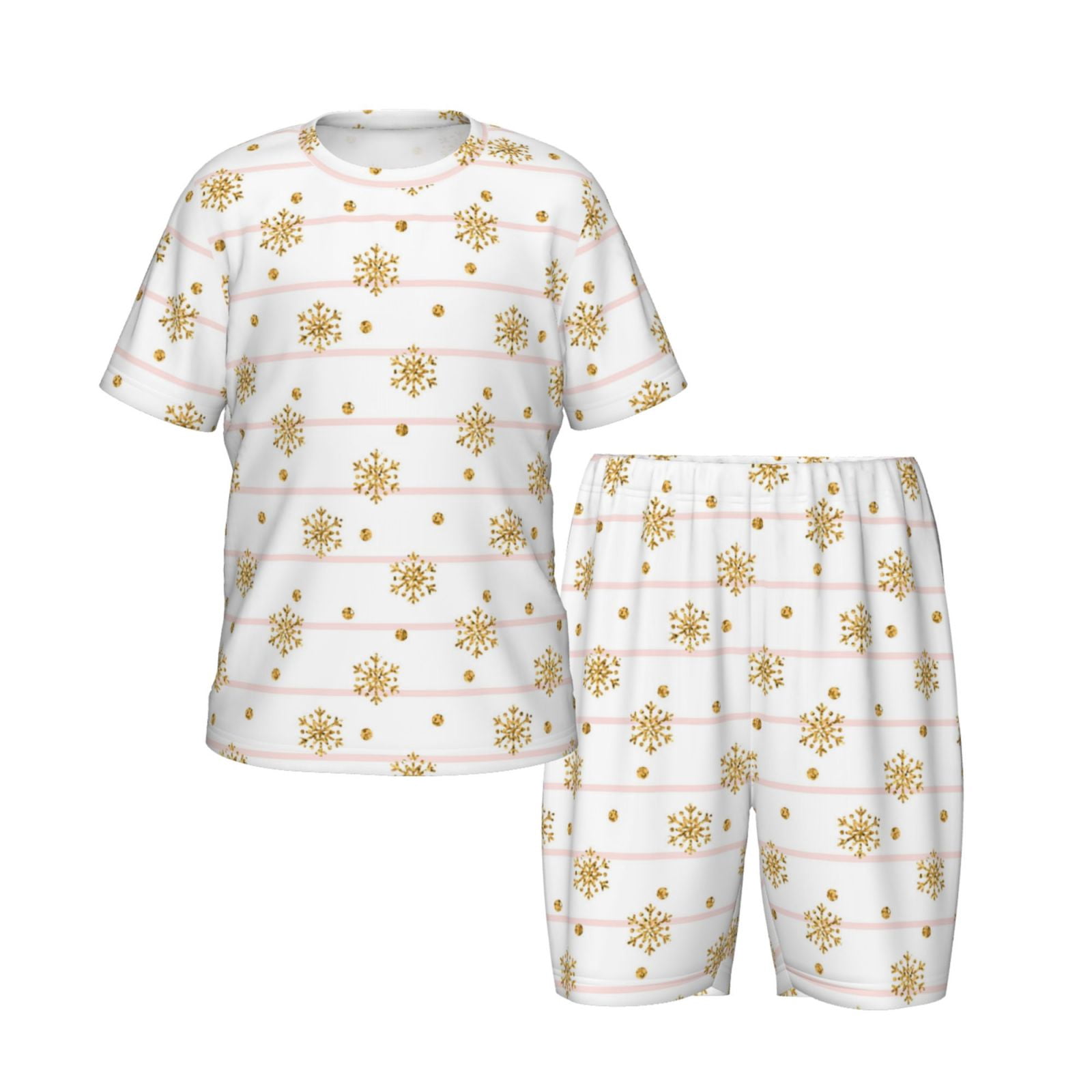 Pajamas Set For Boys and Girls, Gold Snowflake Stripes 2 Piece Short ...