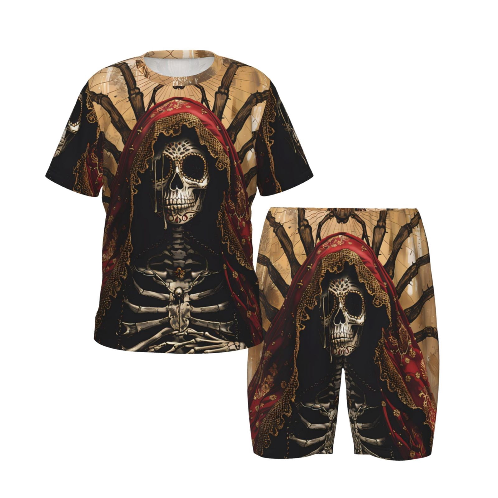 Pajamas Set For Boys and Girls, Gothic Skeleton Spider 2 Piece Short ...
