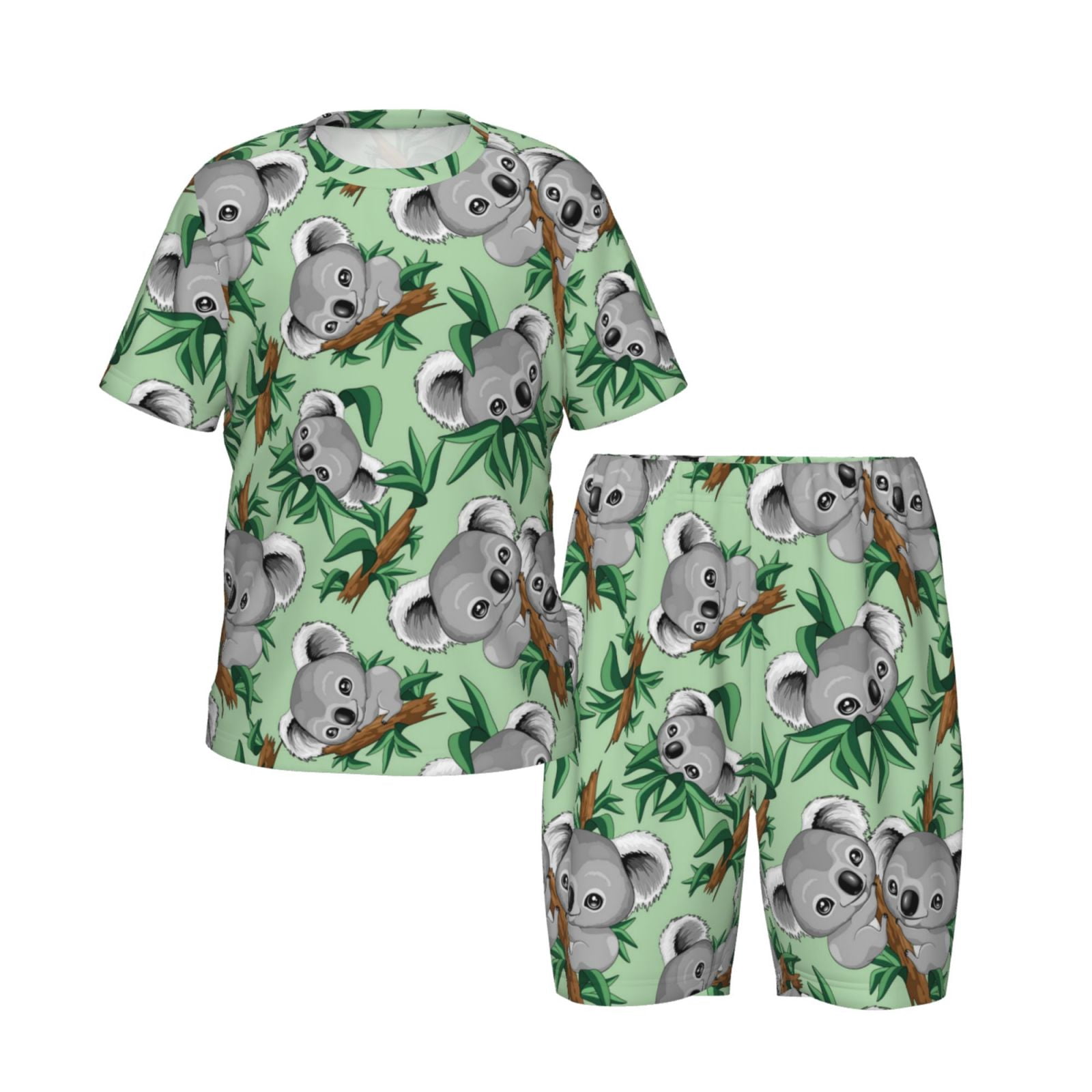 Pajamas Set For Boys and Girls, Green Gray Koala Print 2 Piece Short ...