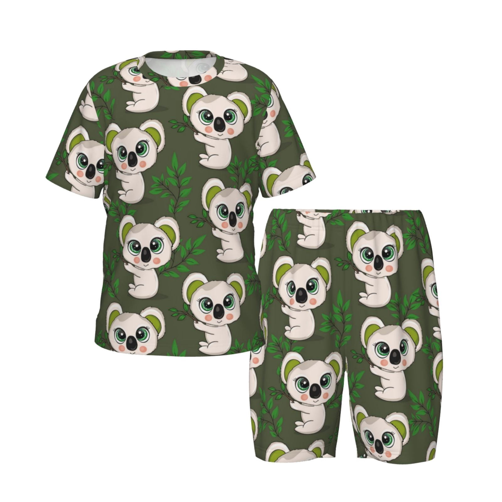 Pajamas Set For Boys and Girls, Green Leafy Big Eyes Koala 2 Piece ...