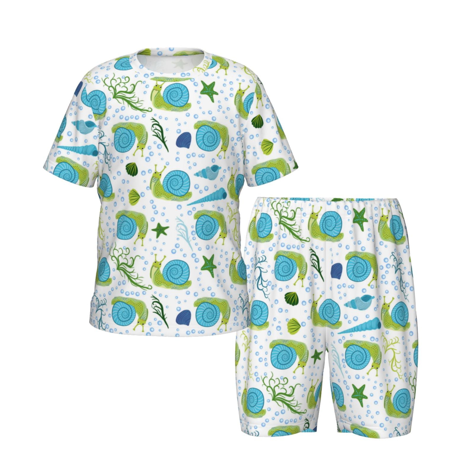Pajamas Set For Boys and Girls, Blue Green Slug Fish 2 Piece Short ...