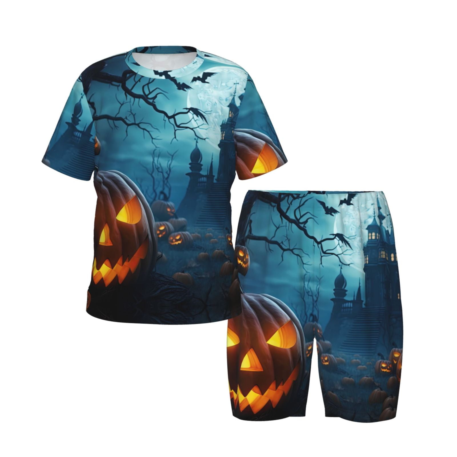 Pajamas Set For Boys and Girls, Halloween Haunted House 2 Piece Short ...