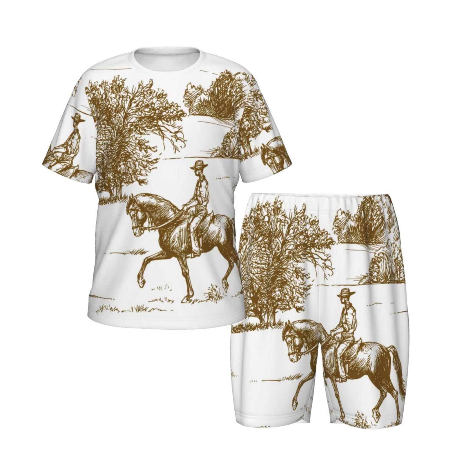 Pajamas Set For Boys and Girls, Horse Rider In Field 2 Piece Short ...