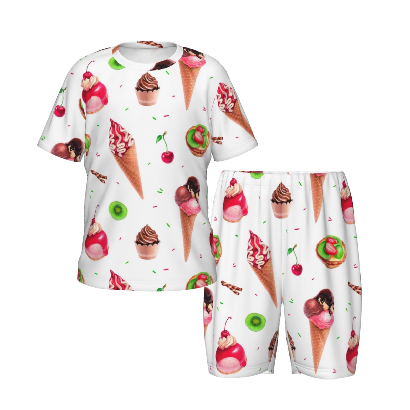 Pajamas Set For Boys and Girls, Ice Cream Fruit Tart Print 2 Piece ...