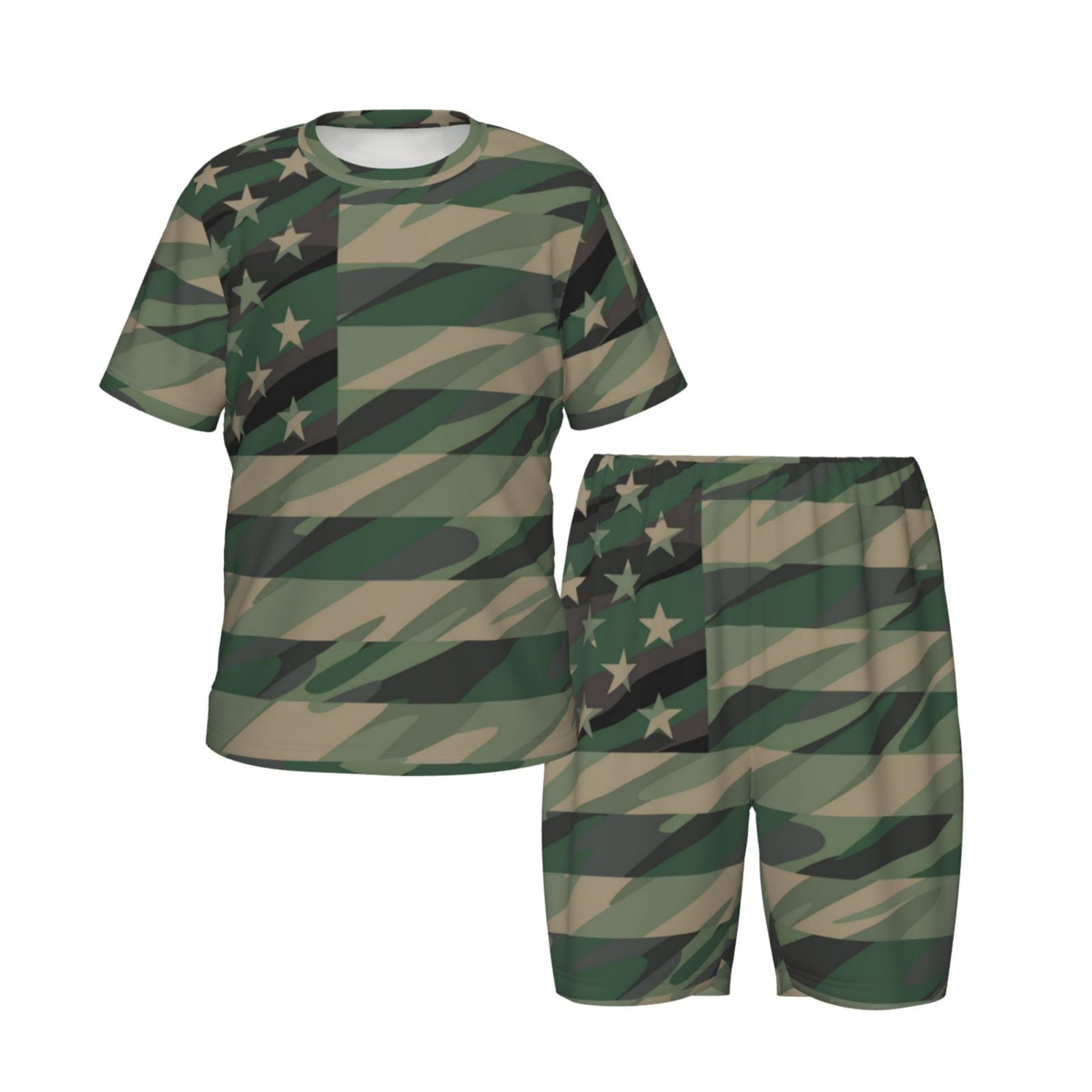 Pajamas Set For Boys and Girls, Jungle Green Camo USA Flag 2 Piece ...