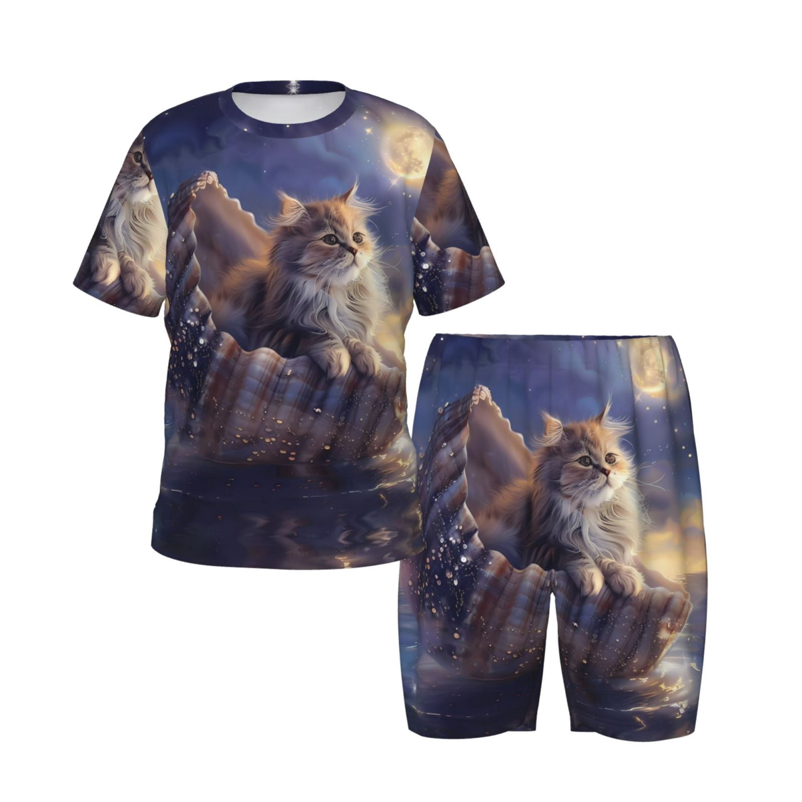 Pajamas Set For Boys and Girls, Kitten Seashell Moonlit Night 2 Piece ...