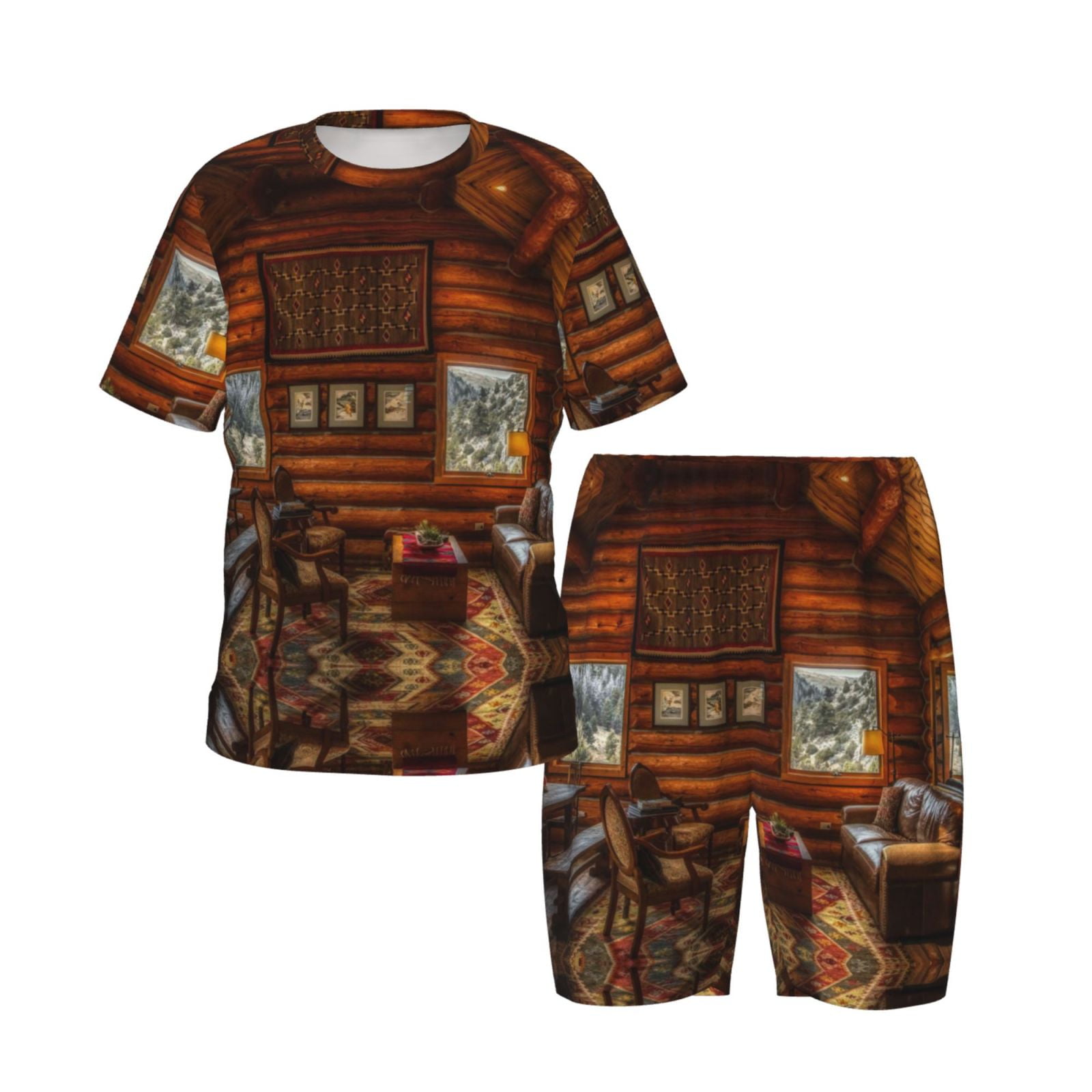 Pajamas Set For Boys and Girls, Log Cabin Inside 2 Piece Short Sleeve ...