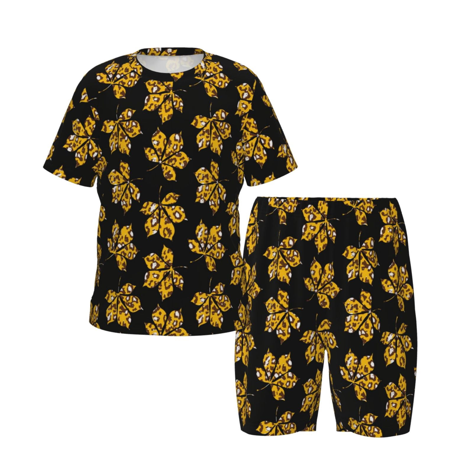 Pajamas Set For Boys and Girls, Maple Leaves With Leopard 2 Piece Short ...
