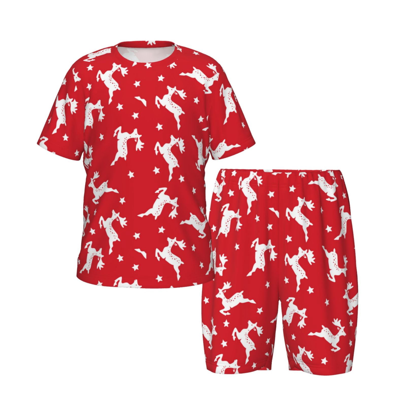 Pajamas Set For Boys and Girls, Minimalist Cute Deer Red White 2 Piece ...
