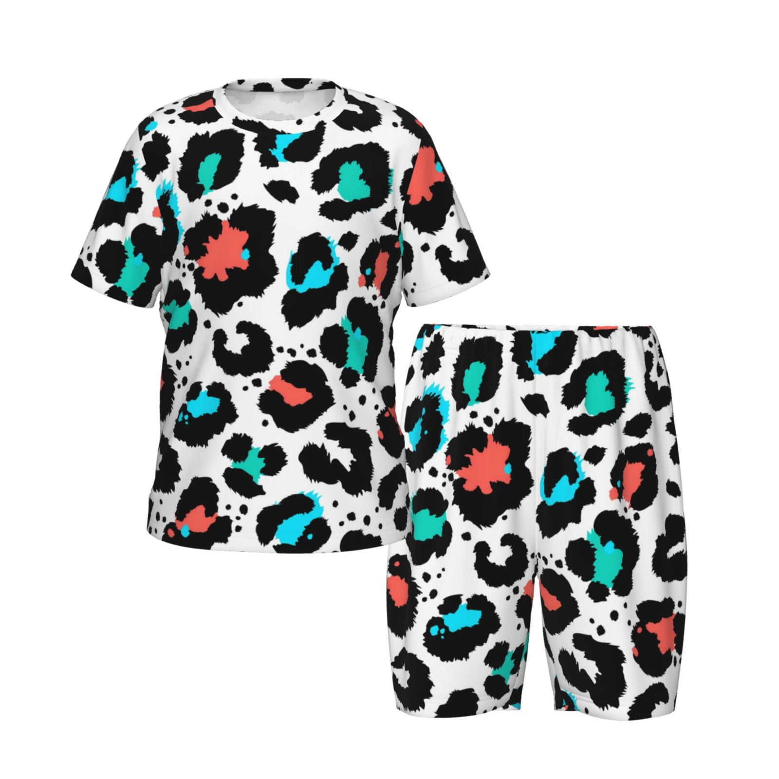 Pajamas Set For Boys and Girls, Multicolor Leopard Print 2 Piece Short ...