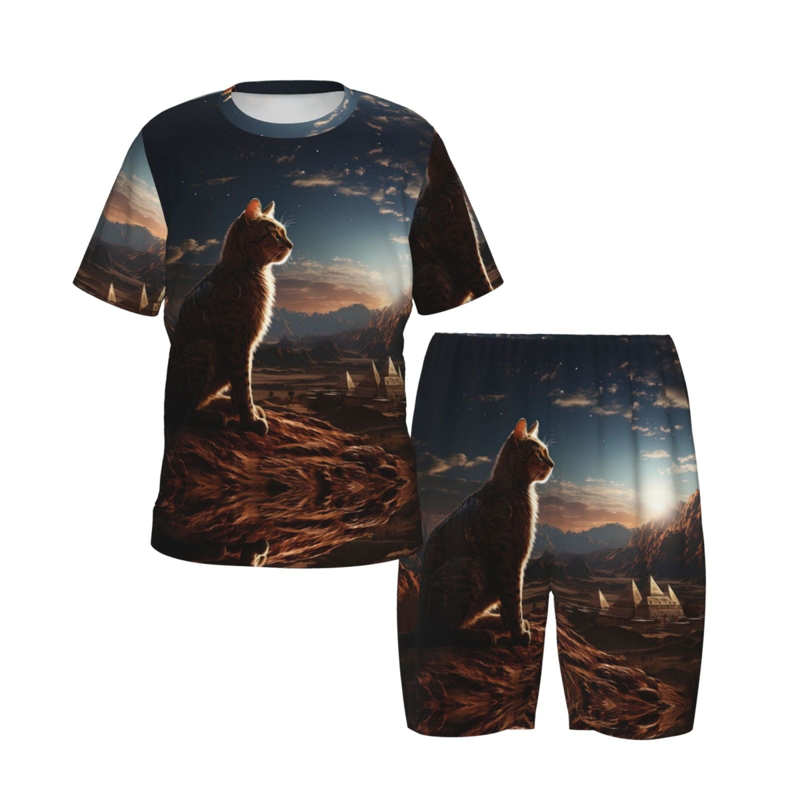 Pajamas Set For Boys and Girls, Pyramid Desert Cat 2 Piece Short Sleeve ...