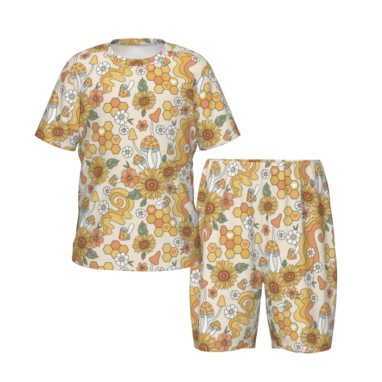 Pajamas Set For Boys and Girls, Retro 70s 60s Flower 2 Piece Short ...