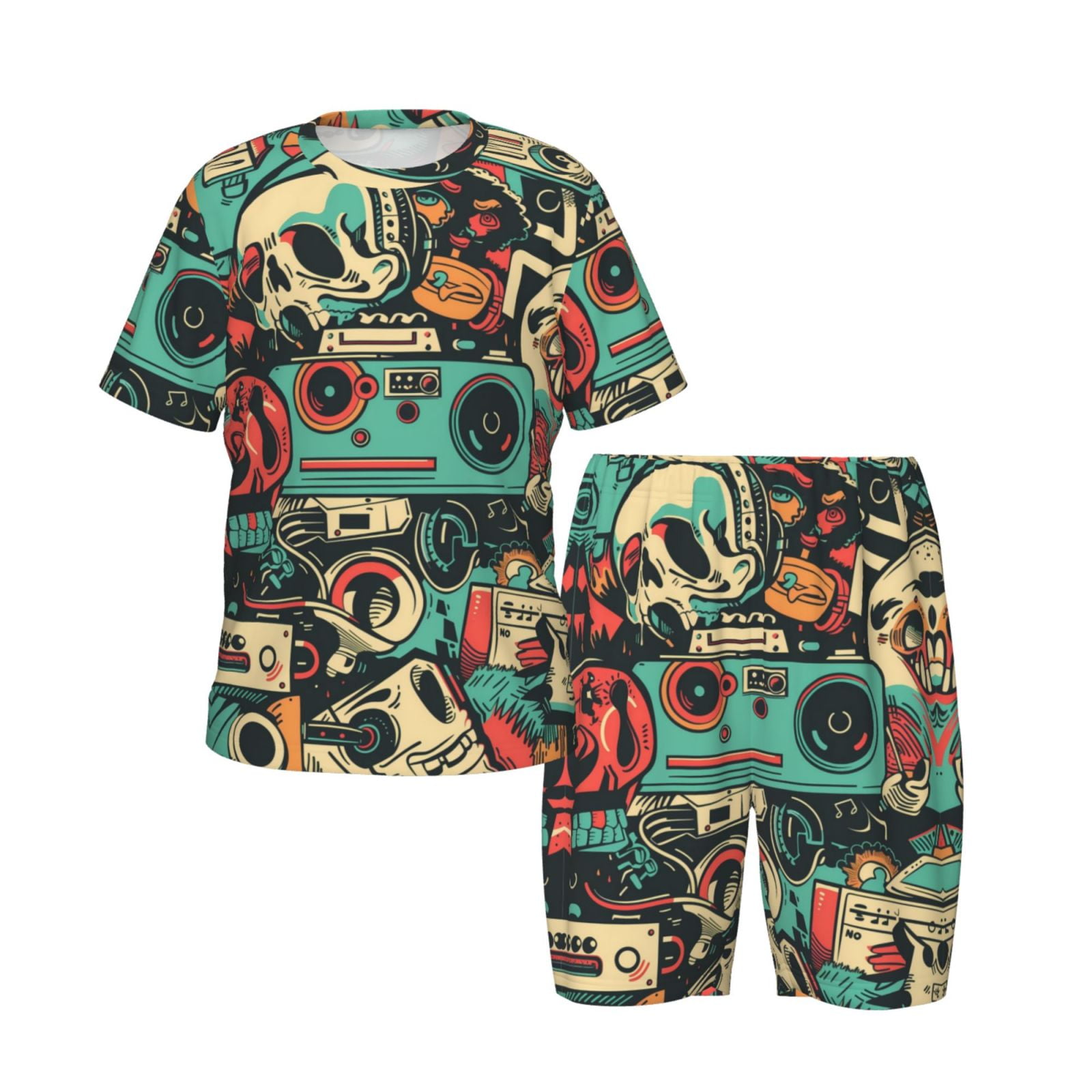 Pajamas Set For Boys and Girls, Retro Pop Art Collage 2 Piece Short ...