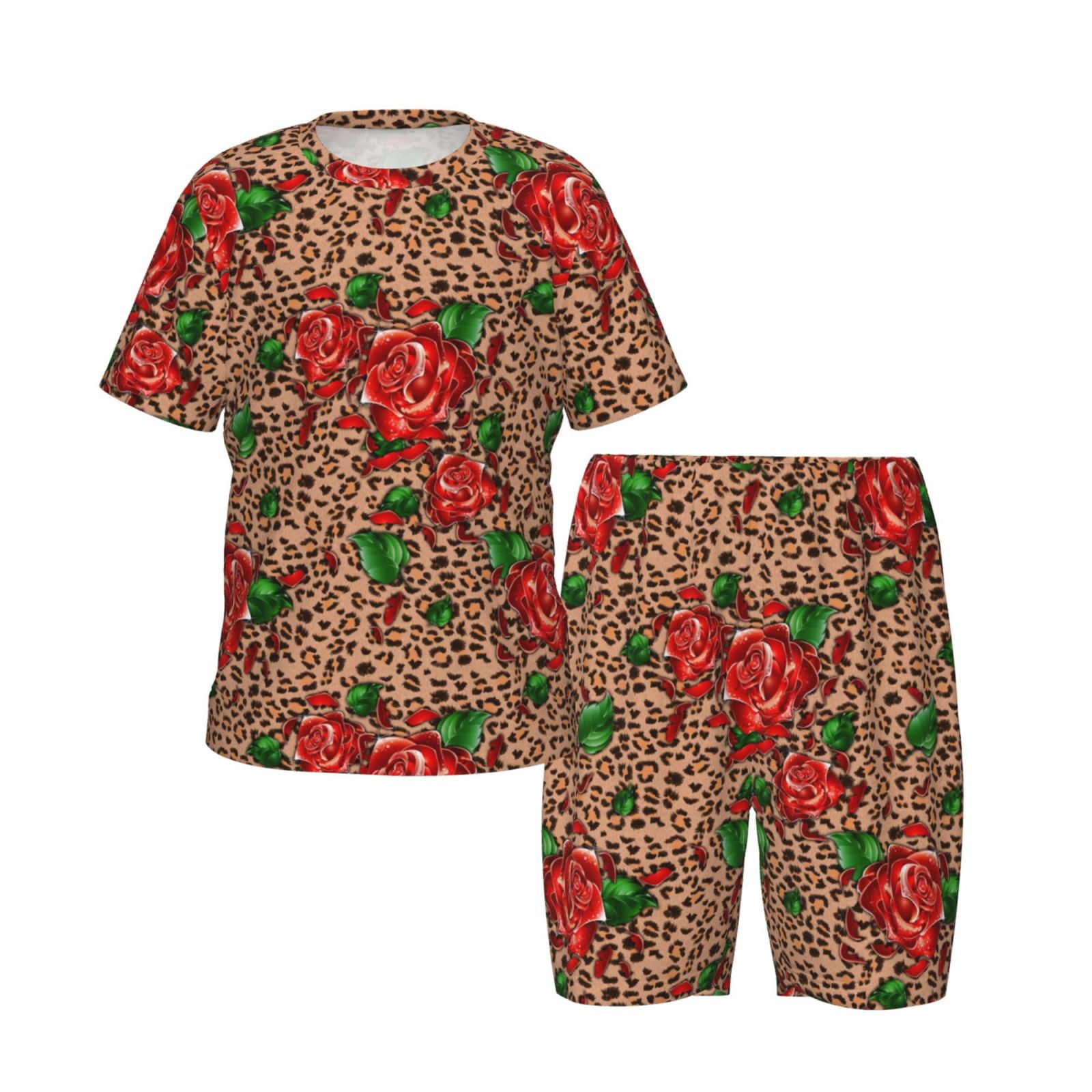 Pajamas Set For Boys and Girls, Rose Mix Leopard 1 2 Piece Short Sleeve ...