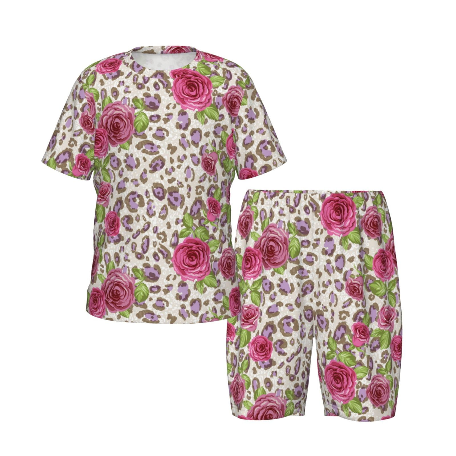 Pajamas Set For Boys and Girls, Rose Mix Leopard 4 2 Piece Short Sleeve ...