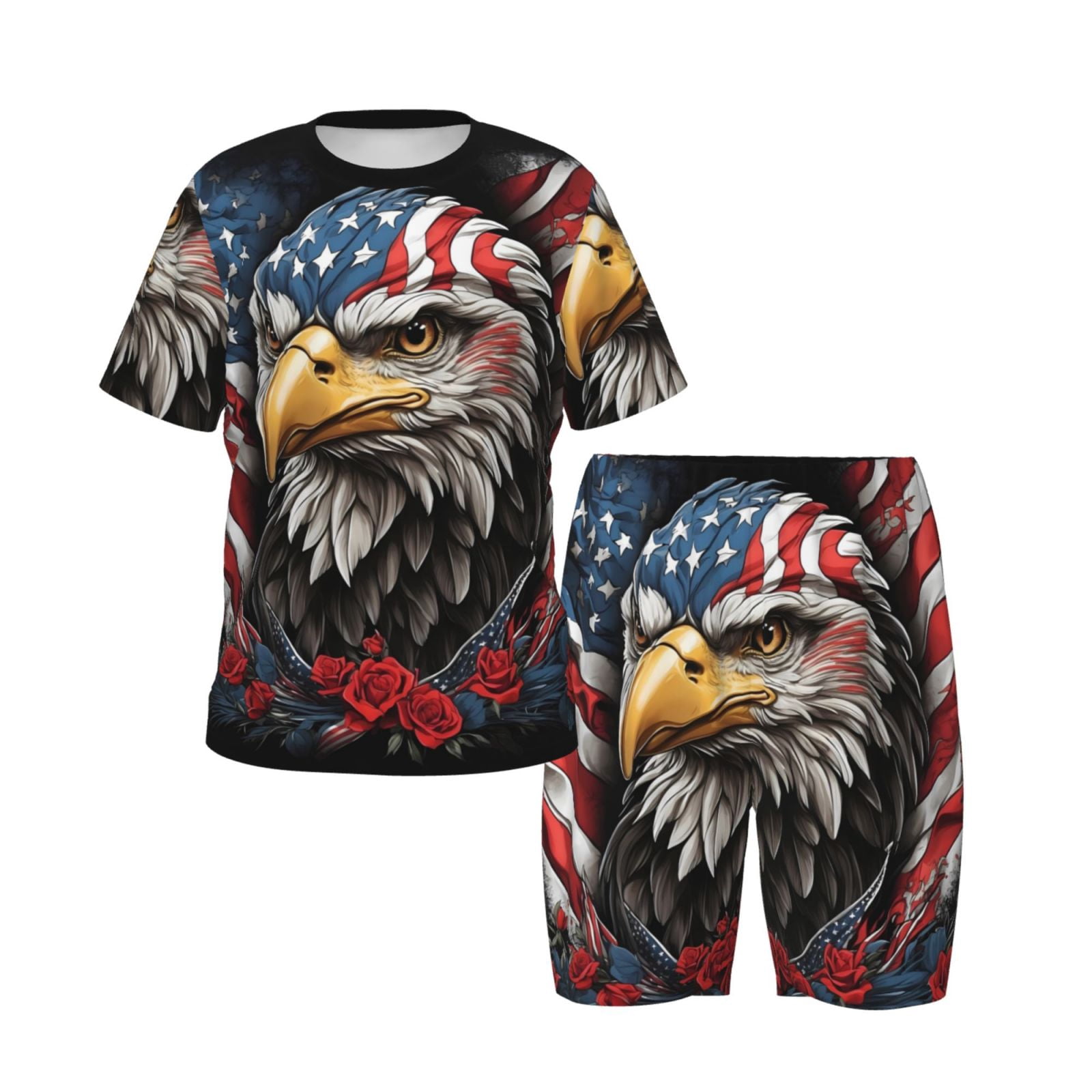 Pajamas Set For Boys and Girls, Roses American Flag Eagle 2 Piece Short ...