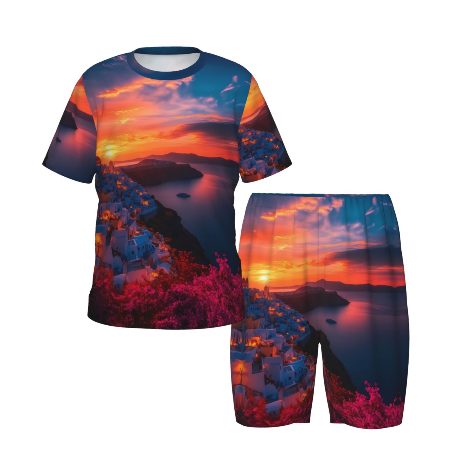 Pajamas Set For Boys and Girls, Santorini Sunset Bliss 2 Piece Short ...