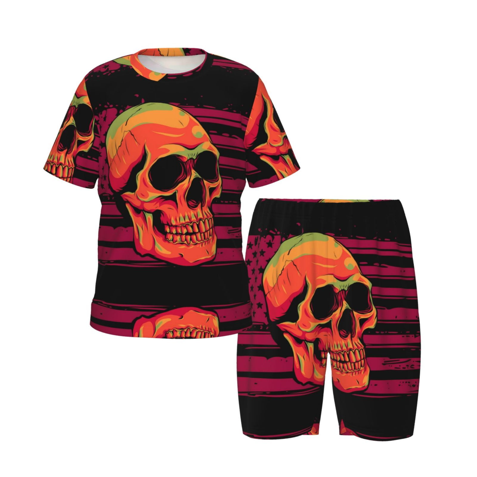 Pajamas Set For Boys and Girls, Skull And Flag Usa 2 Piece Short Sleeve ...