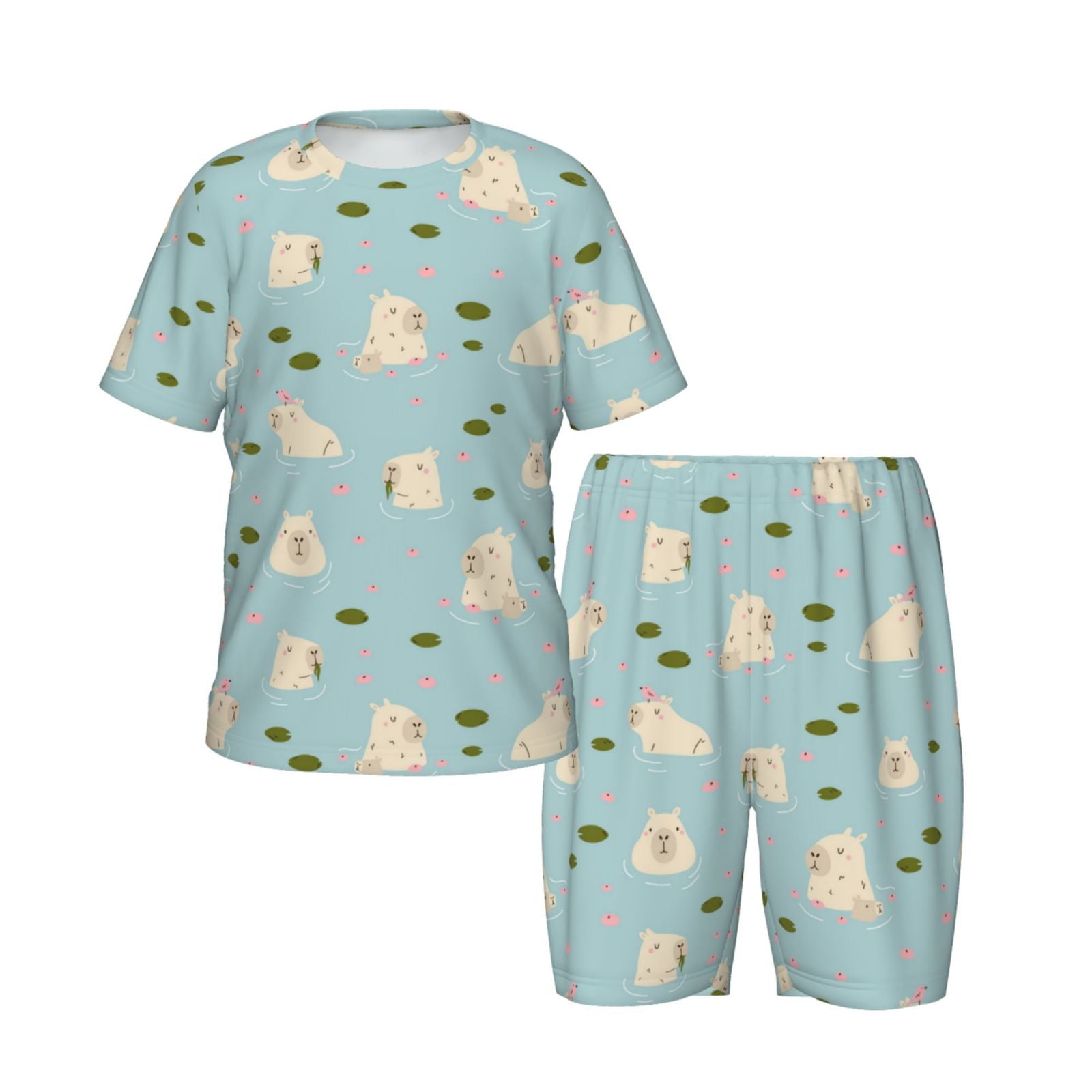 Pajamas Set For Boys and Girls, Swim Capybaras Bird 2 Piece Short ...