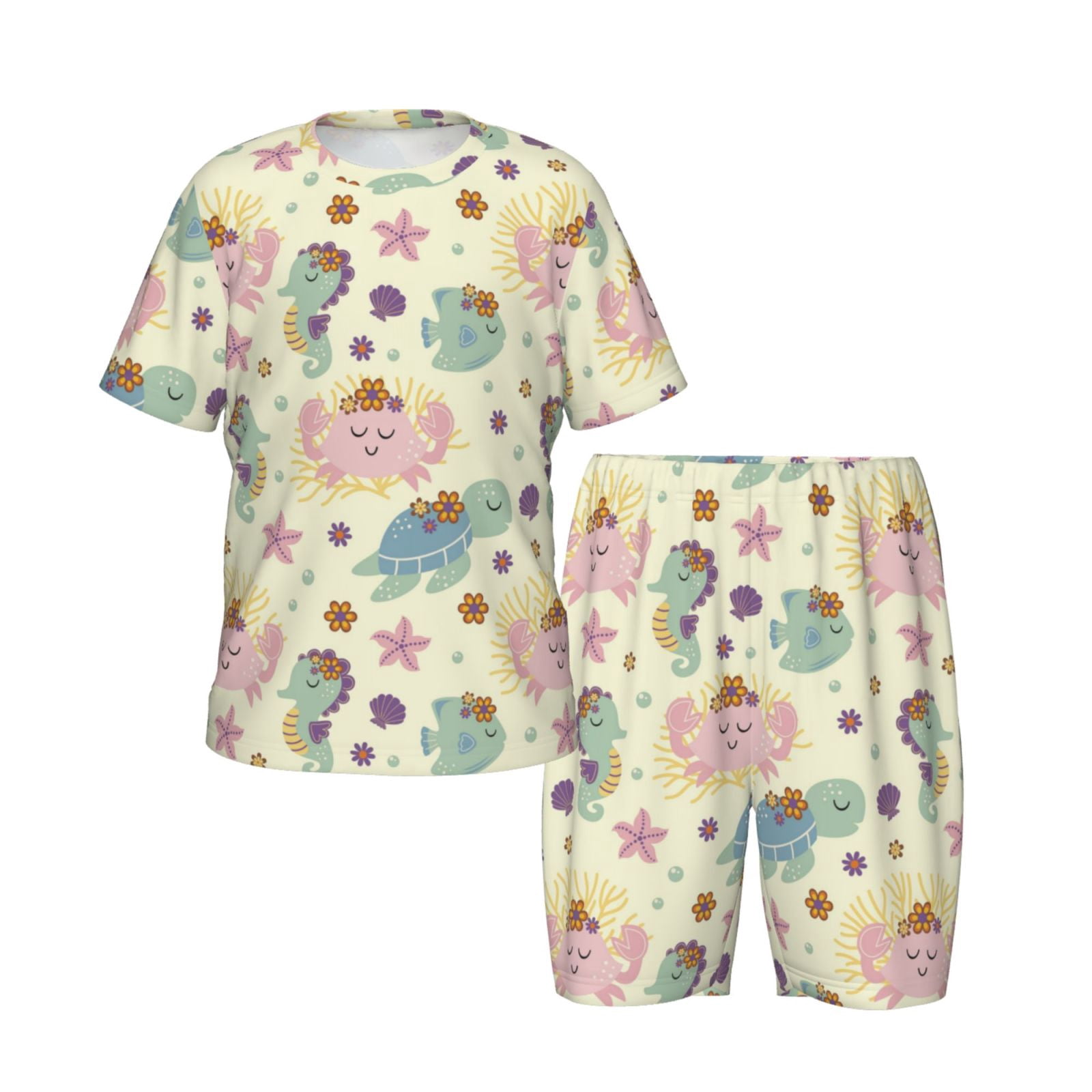 Pajamas Set For Boys and Girls, Turtle Crab Sea Horse 2 Piece Short ...
