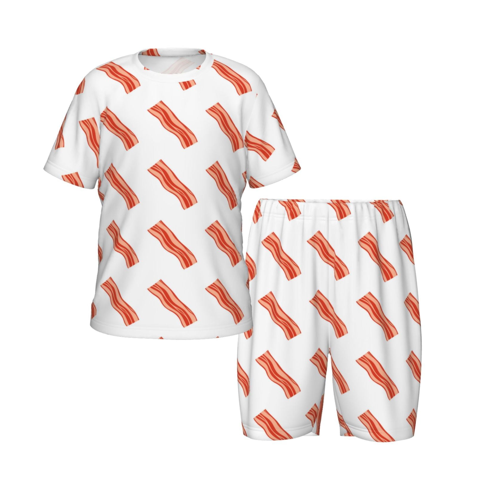 Pajamas Set For Boys and Girls, Twill Bacon Print White 2 Piece Short ...