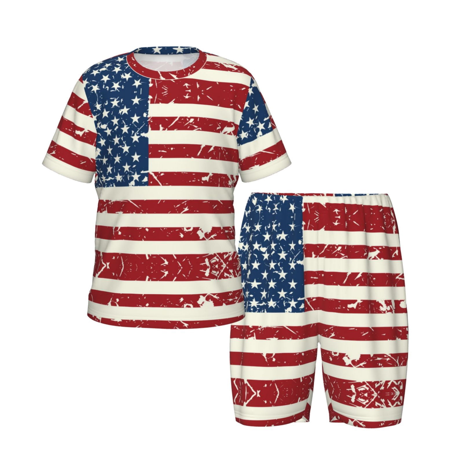 Pajamas Set For Boys and Girls, Vintage American Flag 2 Piece Short ...