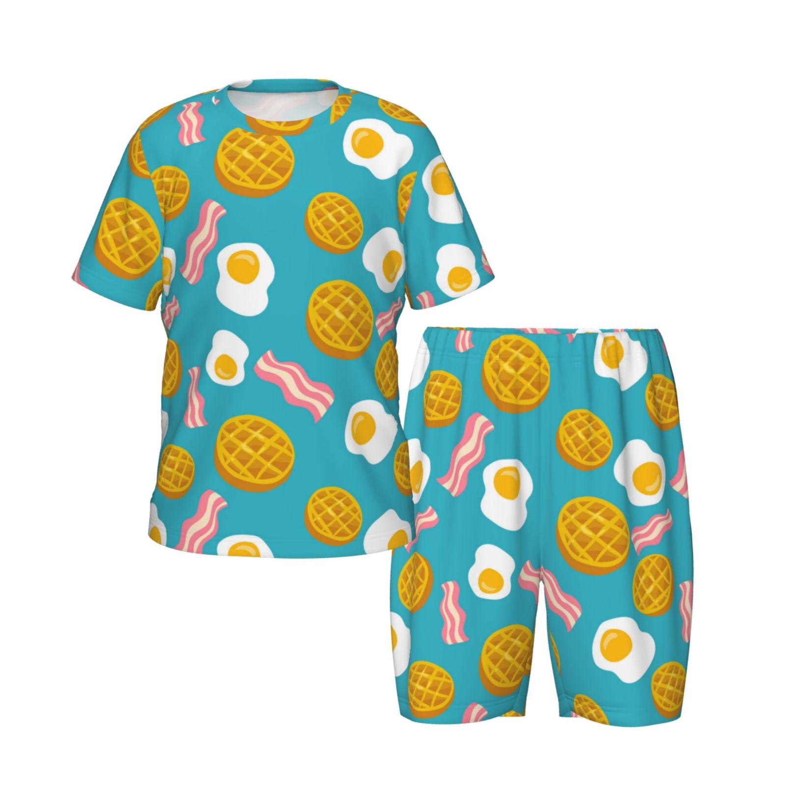 Pajamas Set For Boys and Girls, Waffle Poached Eggs Bacon 2 Piece Short ...