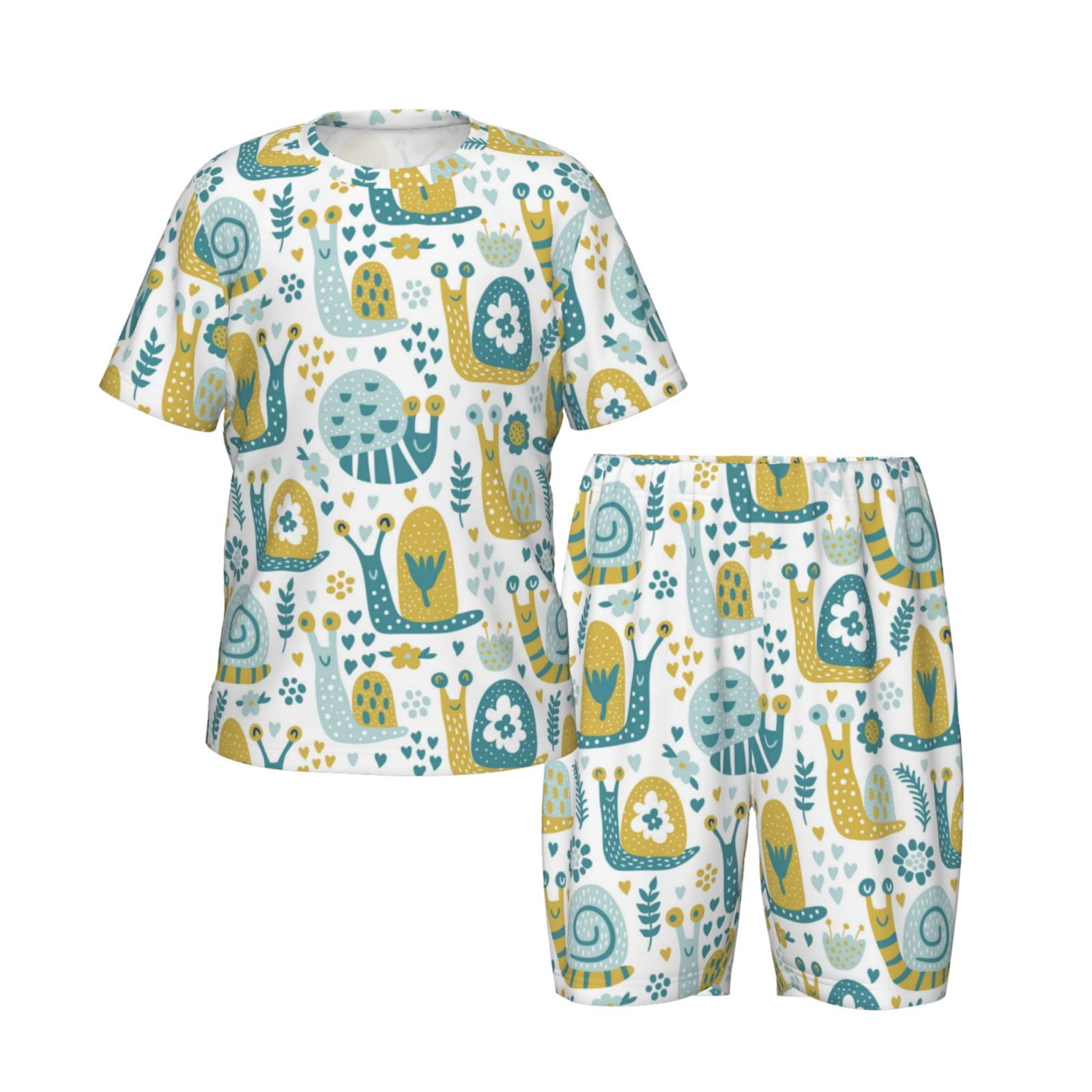Pajamas Set For Boys and Girls, Yellow Green Snail Flowers 2 Piece ...