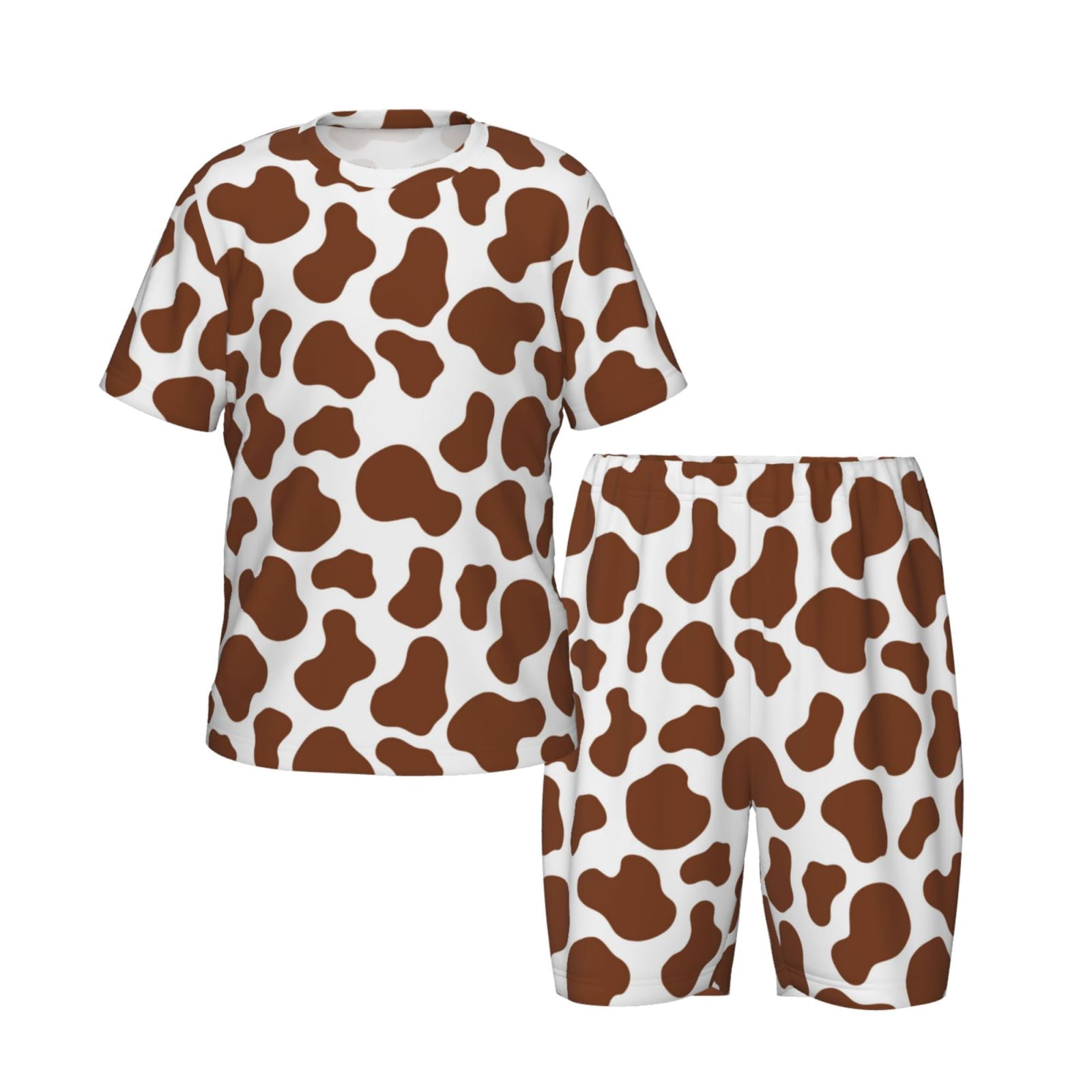 Pajamas Set For Boys and Girls, brown cow print cute 2 Piece Short ...
