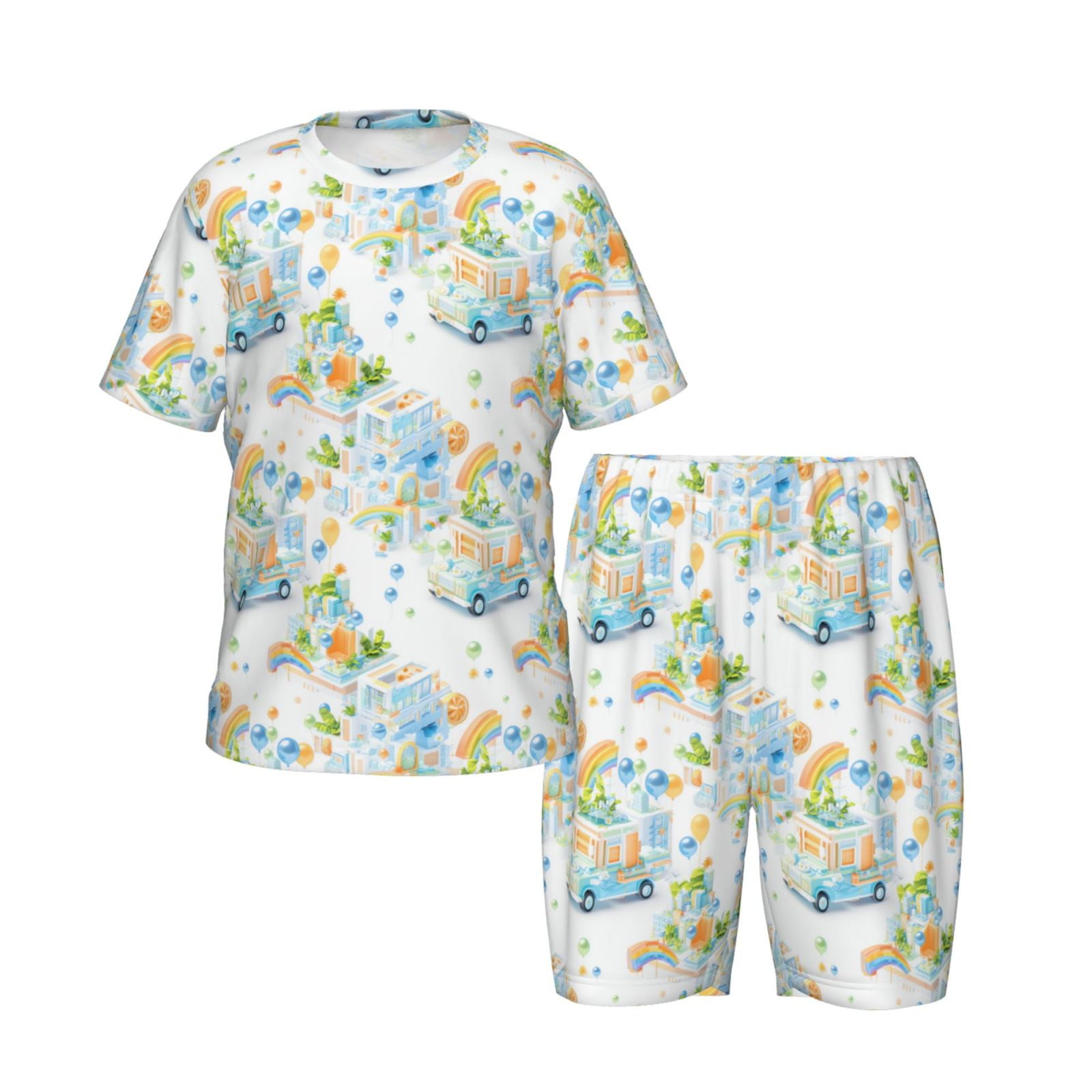 Pajamas Set For Boys and Girls, cute rainbow balloon RV 2 Piece Short ...