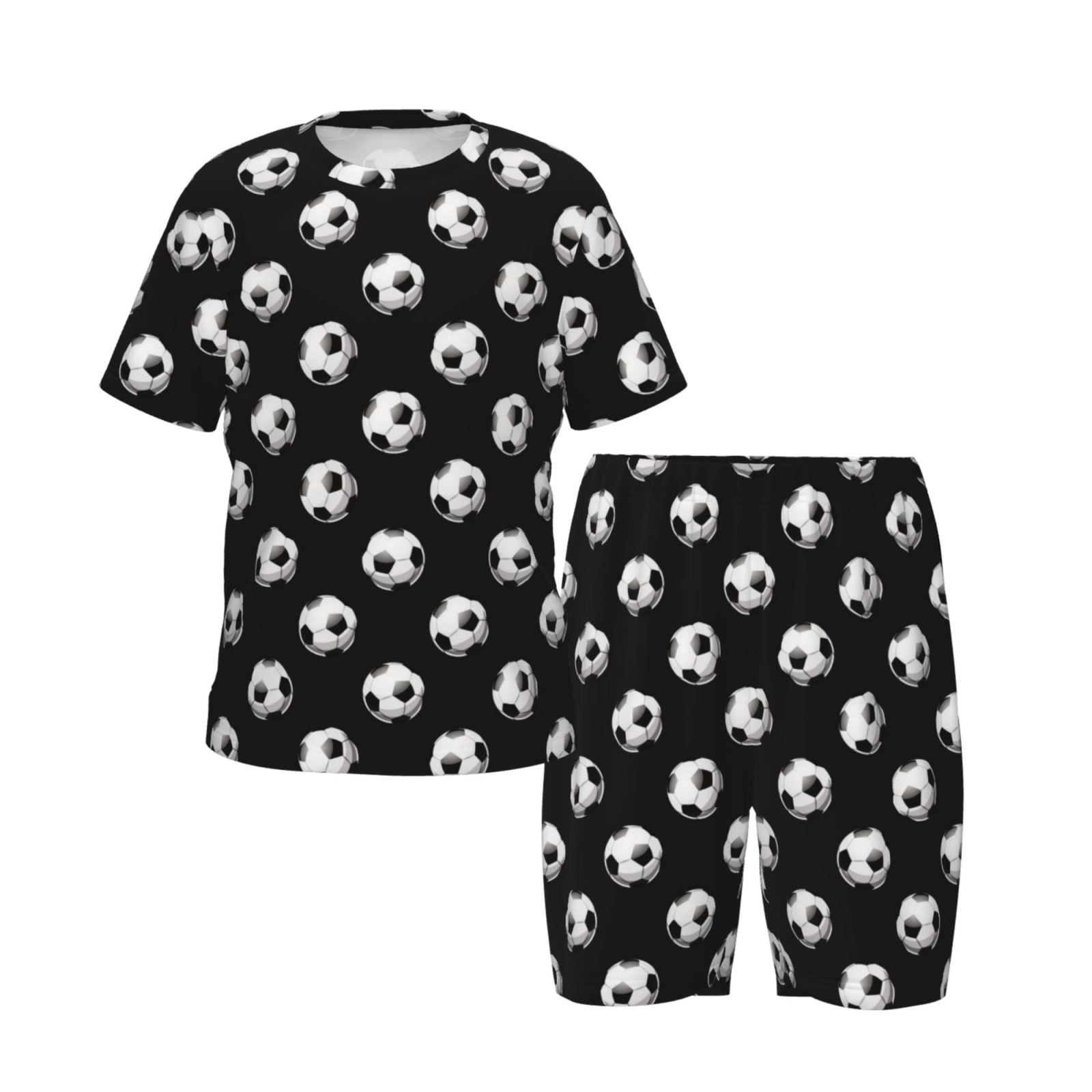 Pajamas Set For Boys and Girls, football soccer ball black 2 Piece ...