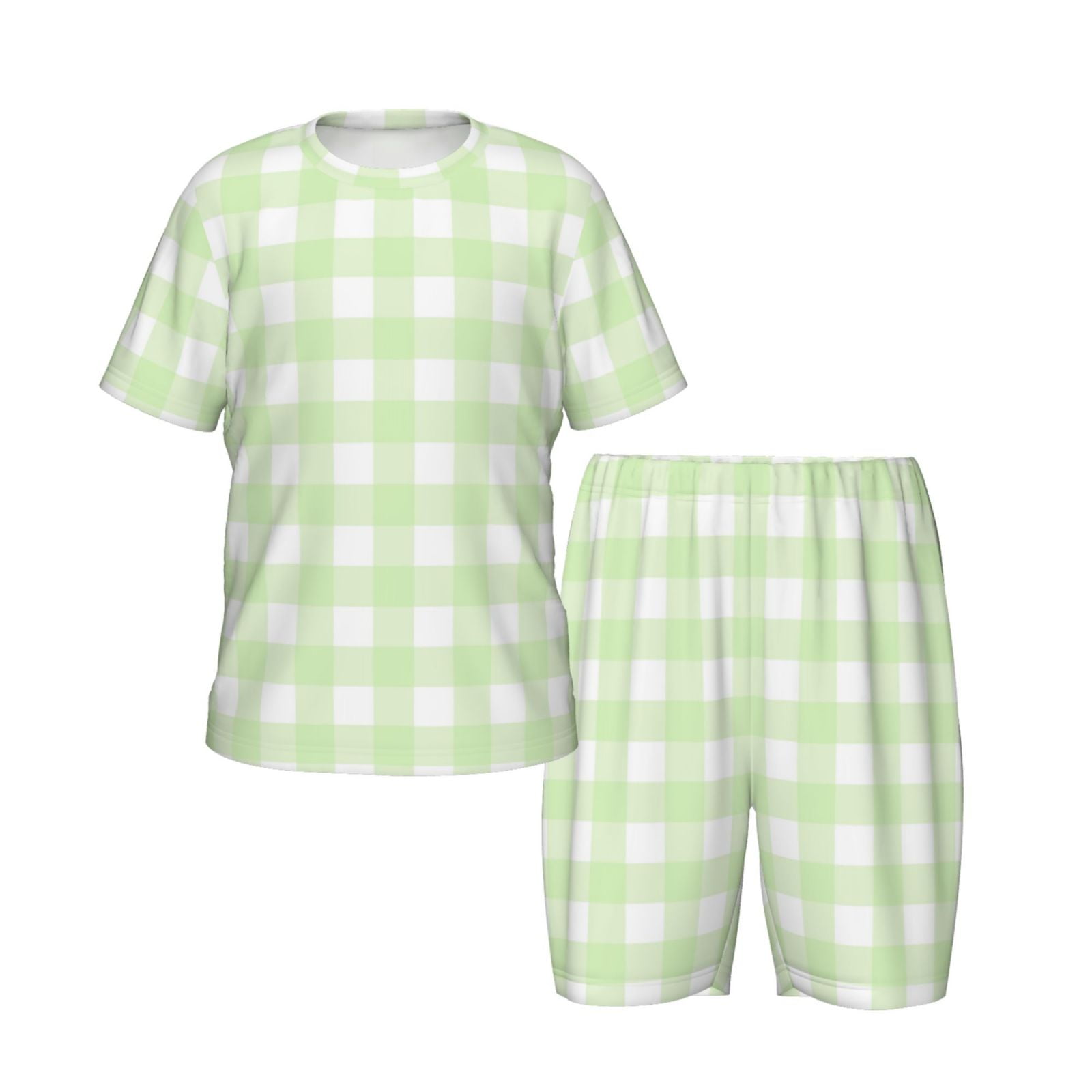 Pajamas Set For Boys and Girls, green white Checkered plaid 2 Piece ...
