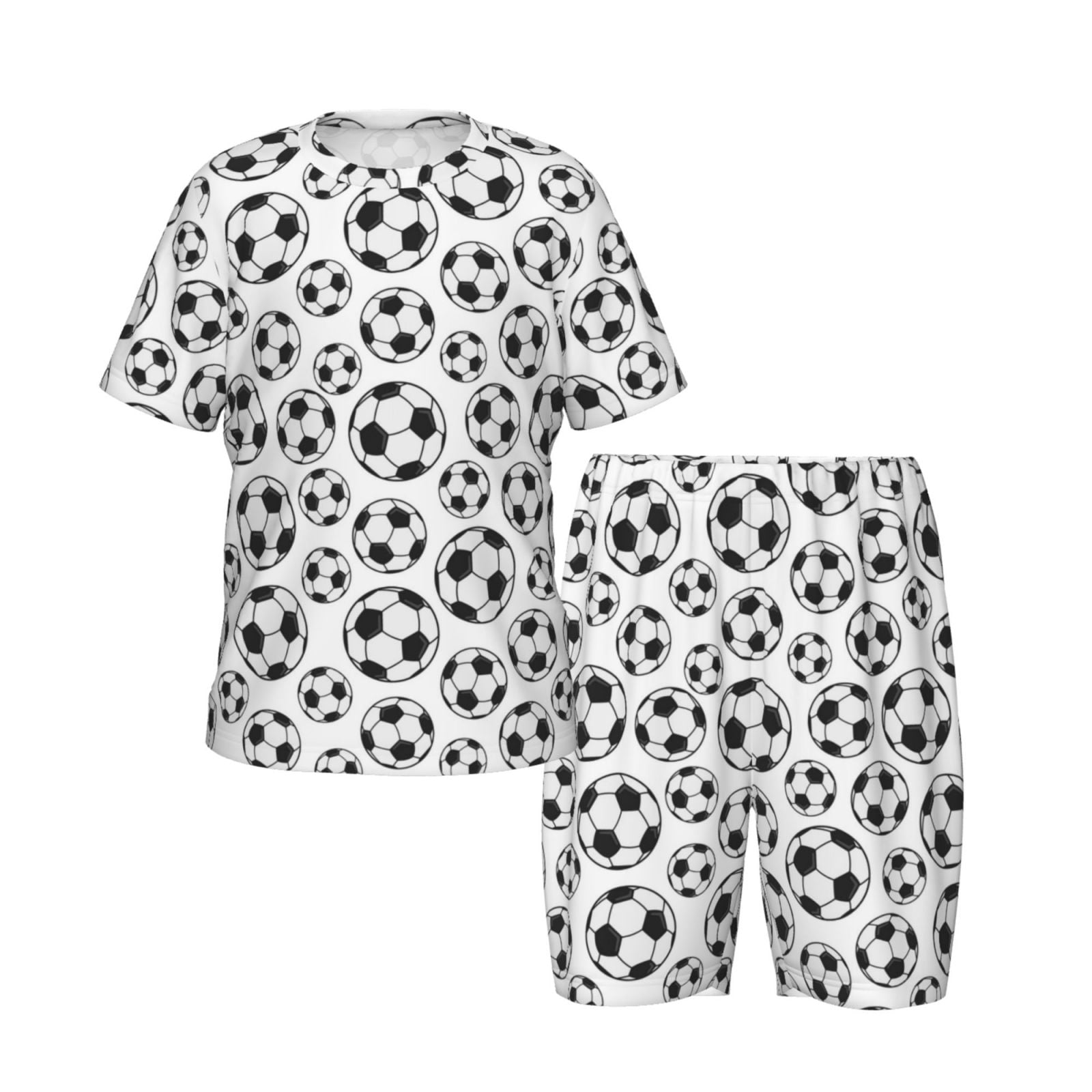 Pajamas Set For Boys and Girls, soccer football balls white 2 Piece ...
