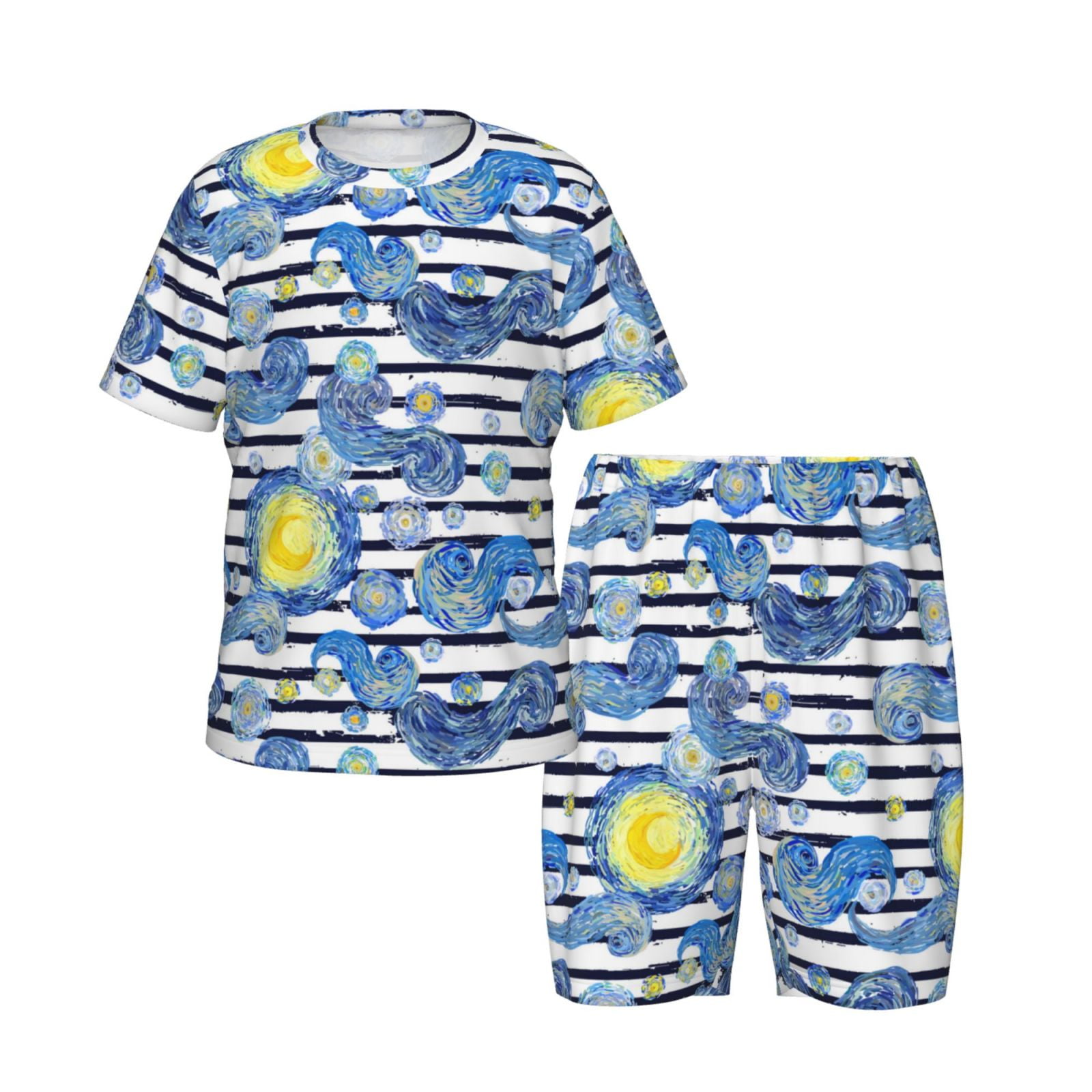 Pajamas Set For Boys and Girls, starry sky yellow moon striped 2 Piece ...