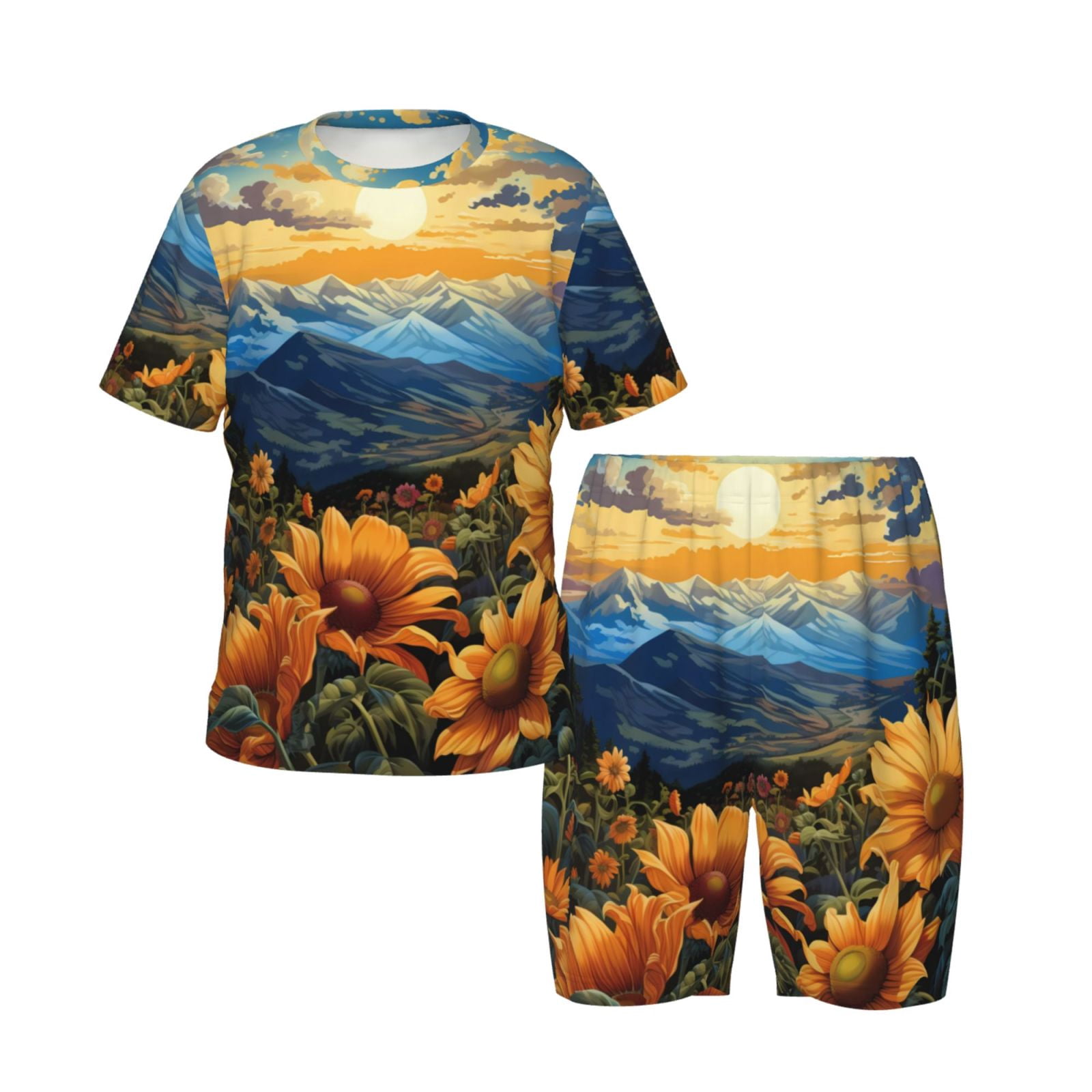 Pajamas Set For Boys and Girls, sunset sky sunflower 2 Piece Short ...