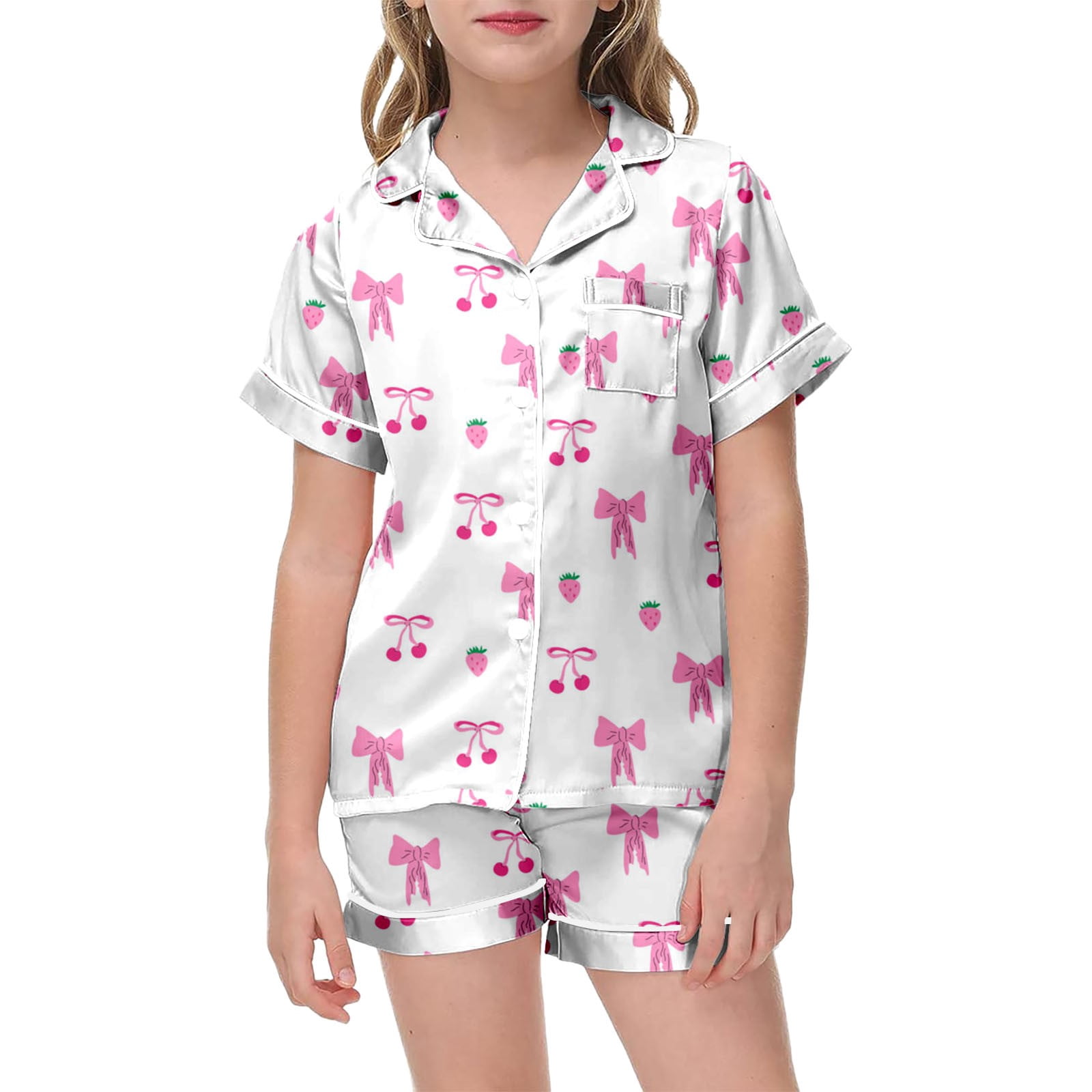 Pajamas Sets for Girls Size 6 Short Sleeve Button Down Pajama Shirt Top ...