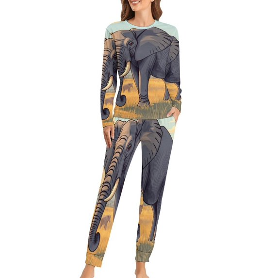 Pajamas Woman African Bush Elephant 2 Piece Vintage Pajamas Set Long ...