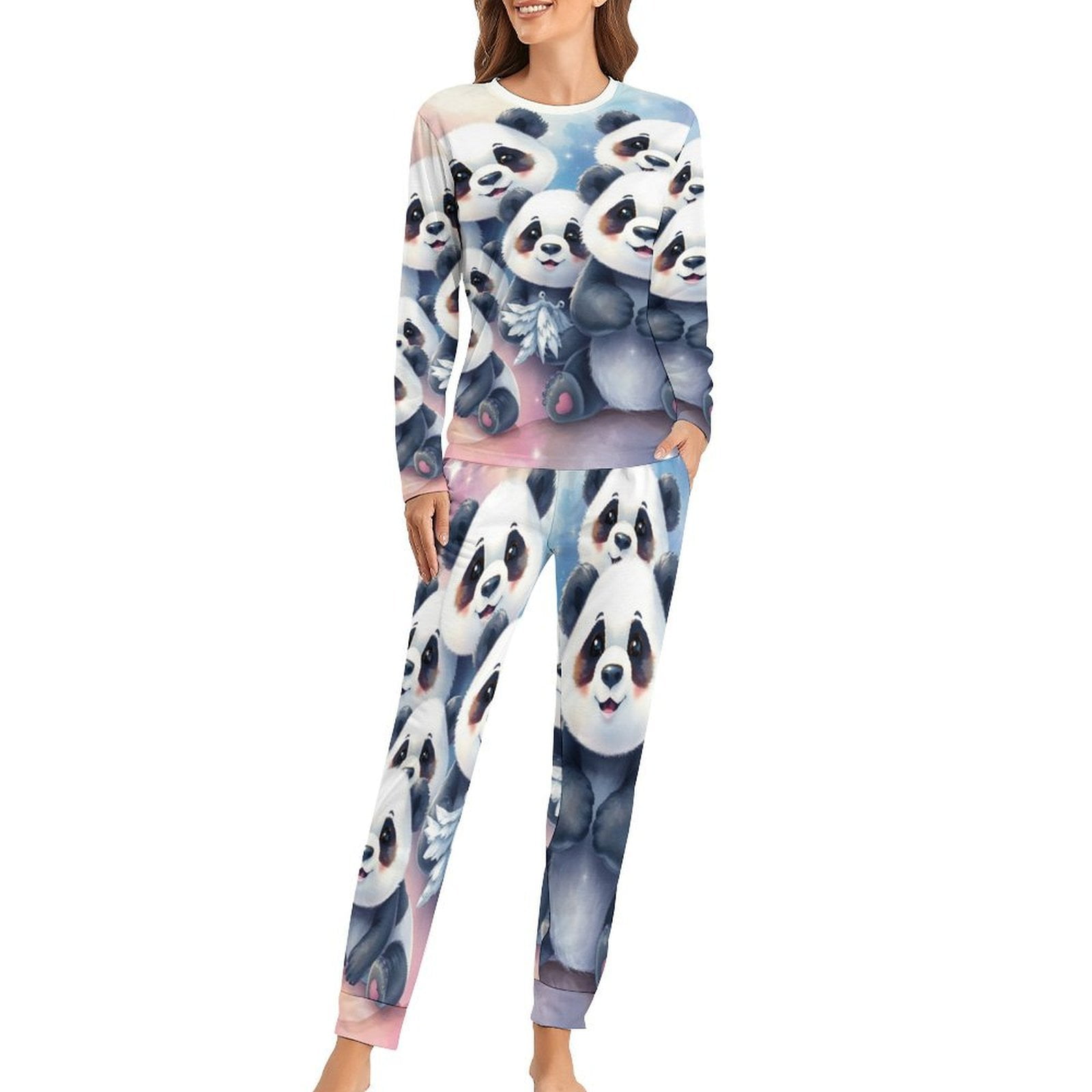 Pajamas Woman Watercolor Panda 2 Piece Vintage Pajamas Set Long-Sleeve ...