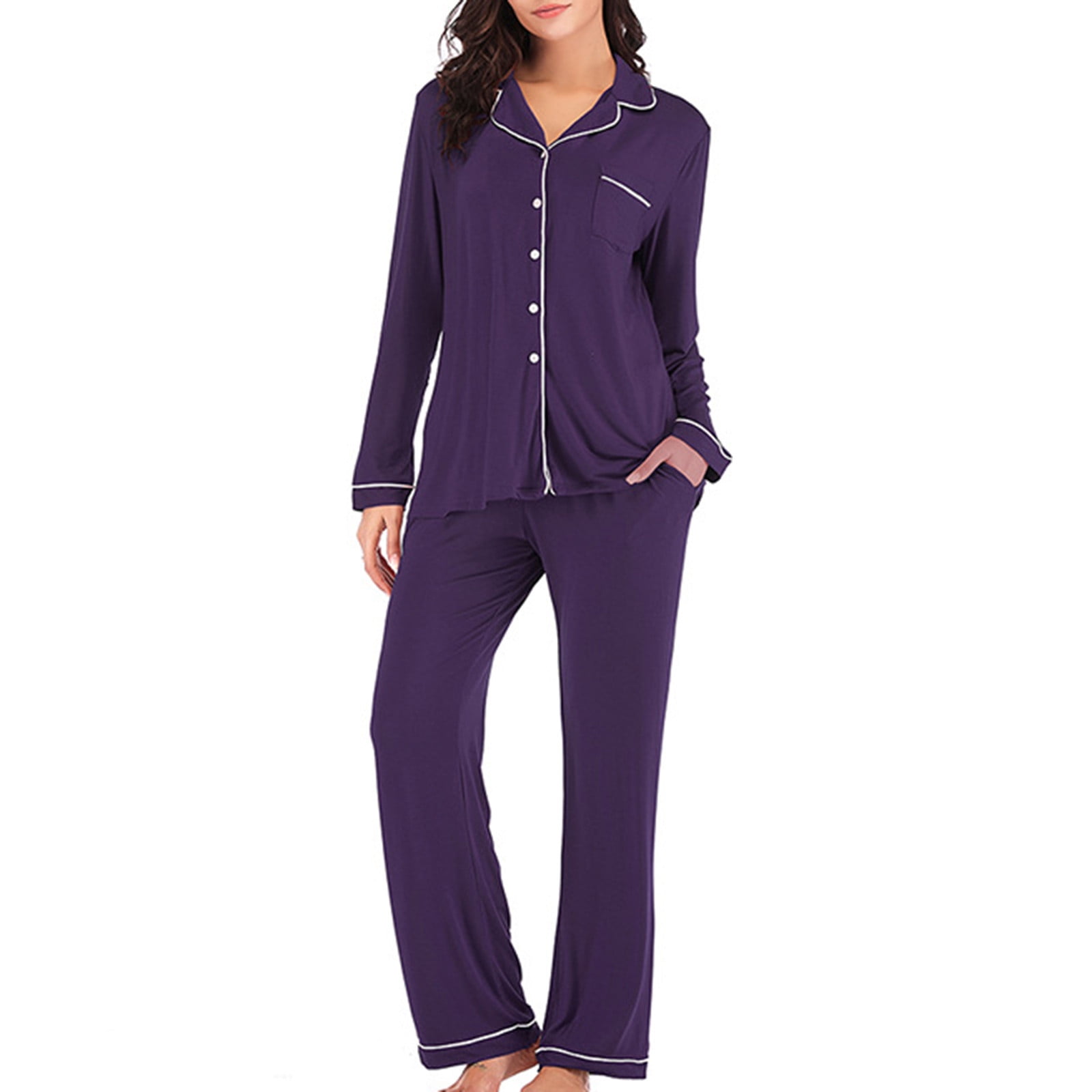Pajamas for Women Ahomtoey Women's Single-breasted Pajamas Autumn ...