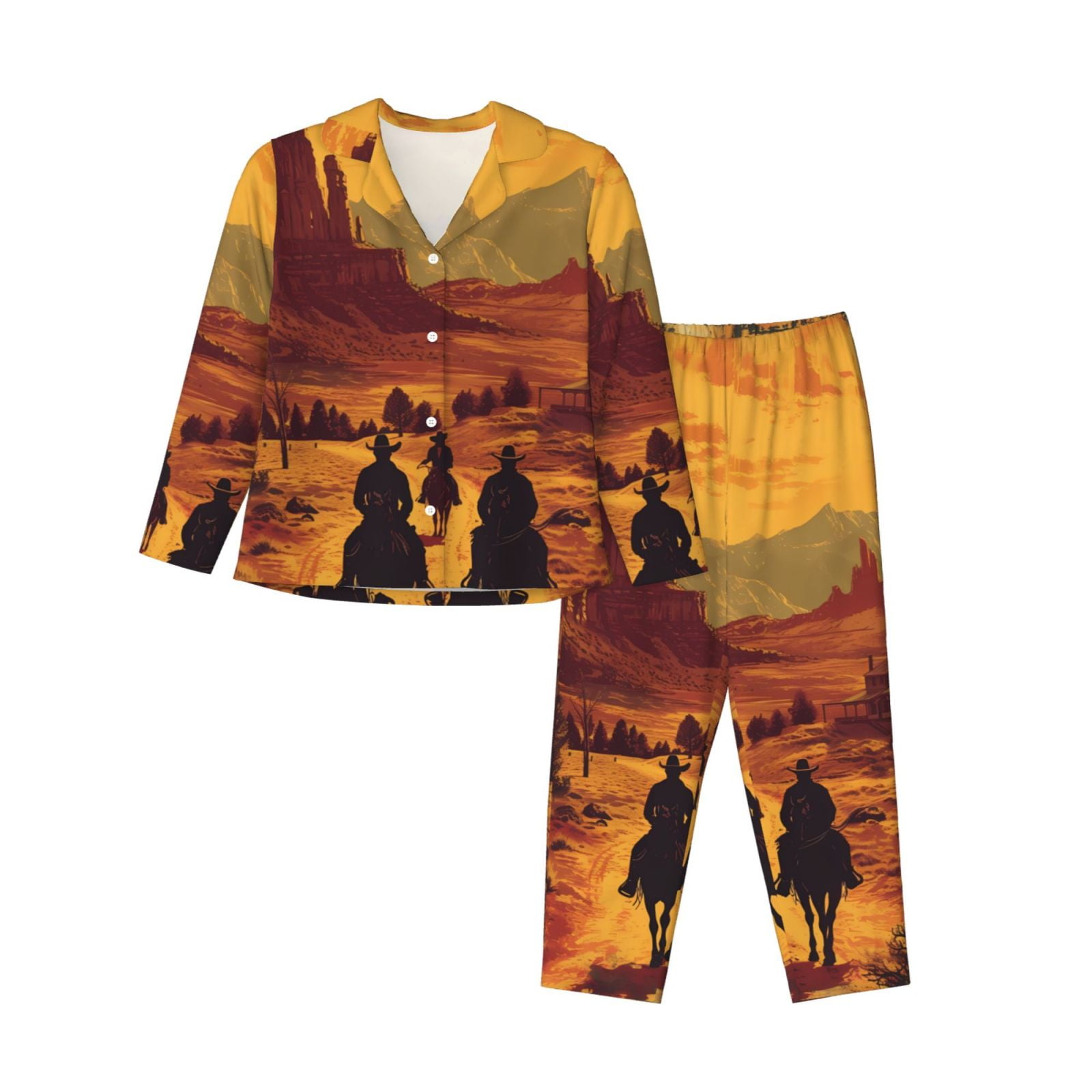 Pajamas for Women Set - 70s Western Cowboy Comfy Long Sleeve Button Up ...