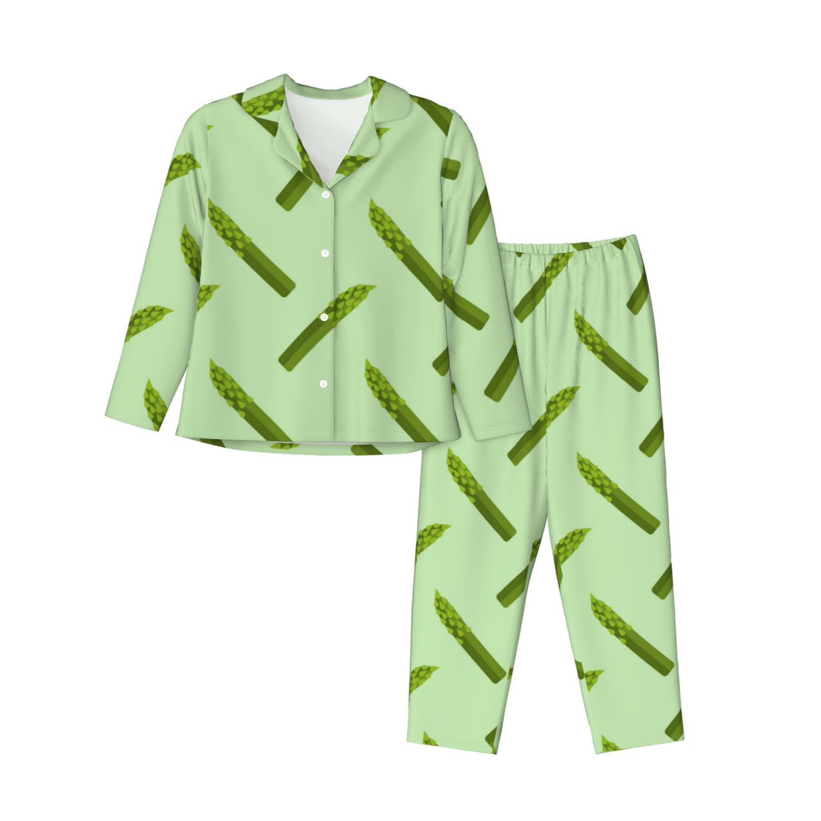 Pajamas for Women Set - Asparagus Pattern green Soft Comfy Long Sleeve ...