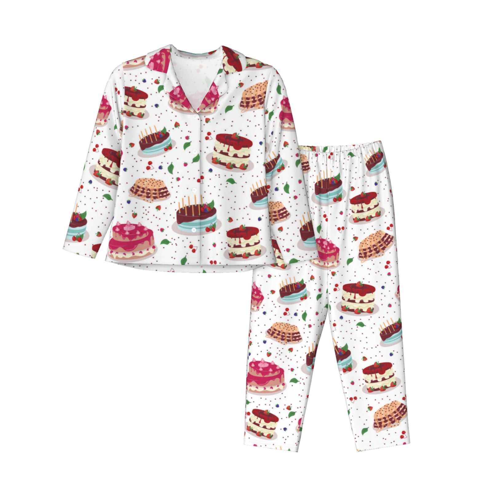 Pajamas for Women Set - Birthday Cake Comfy Long Sleeve Button Up ...