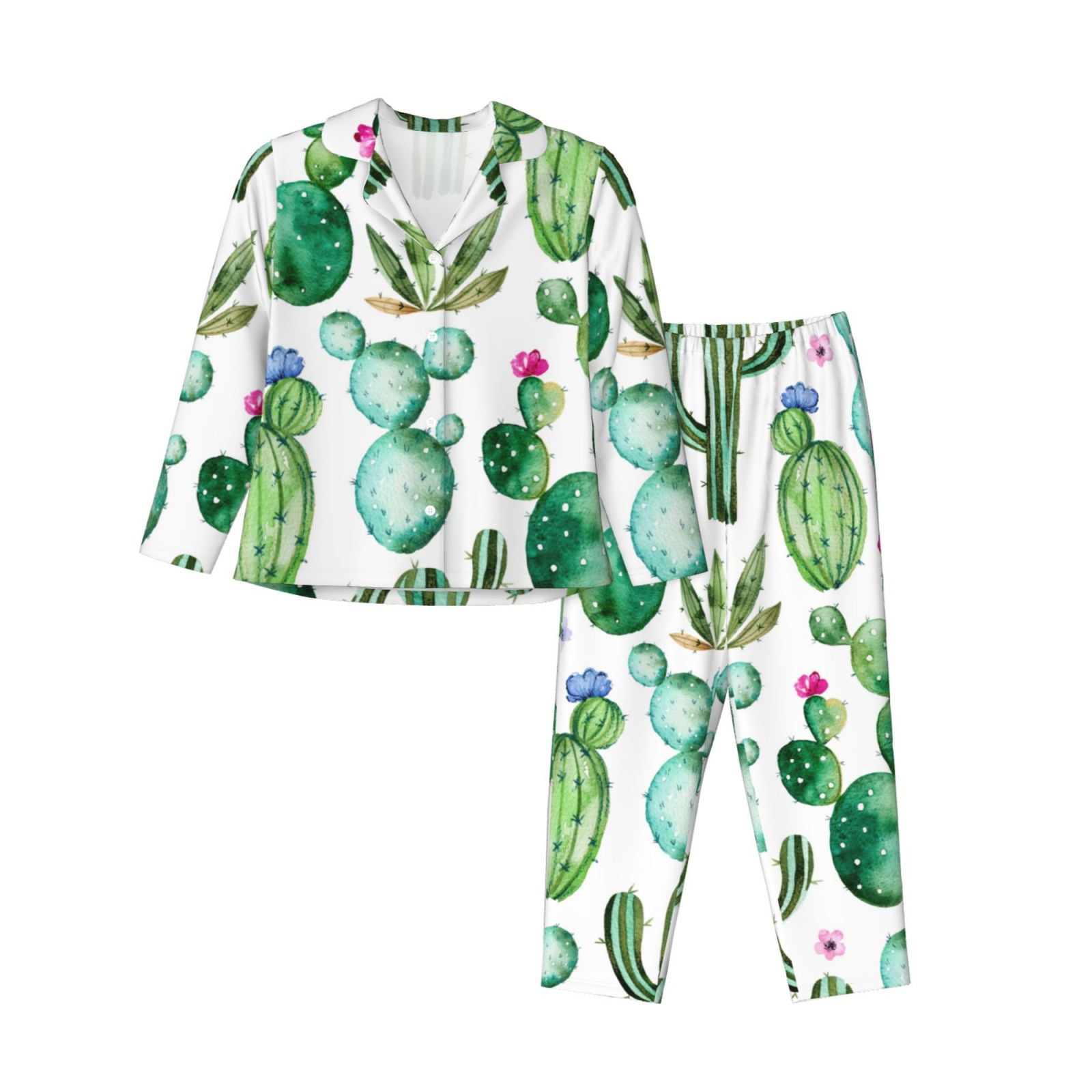 Pajamas for Women Set - Cactus Plants1 Comfy Long Sleeve Button Up ...